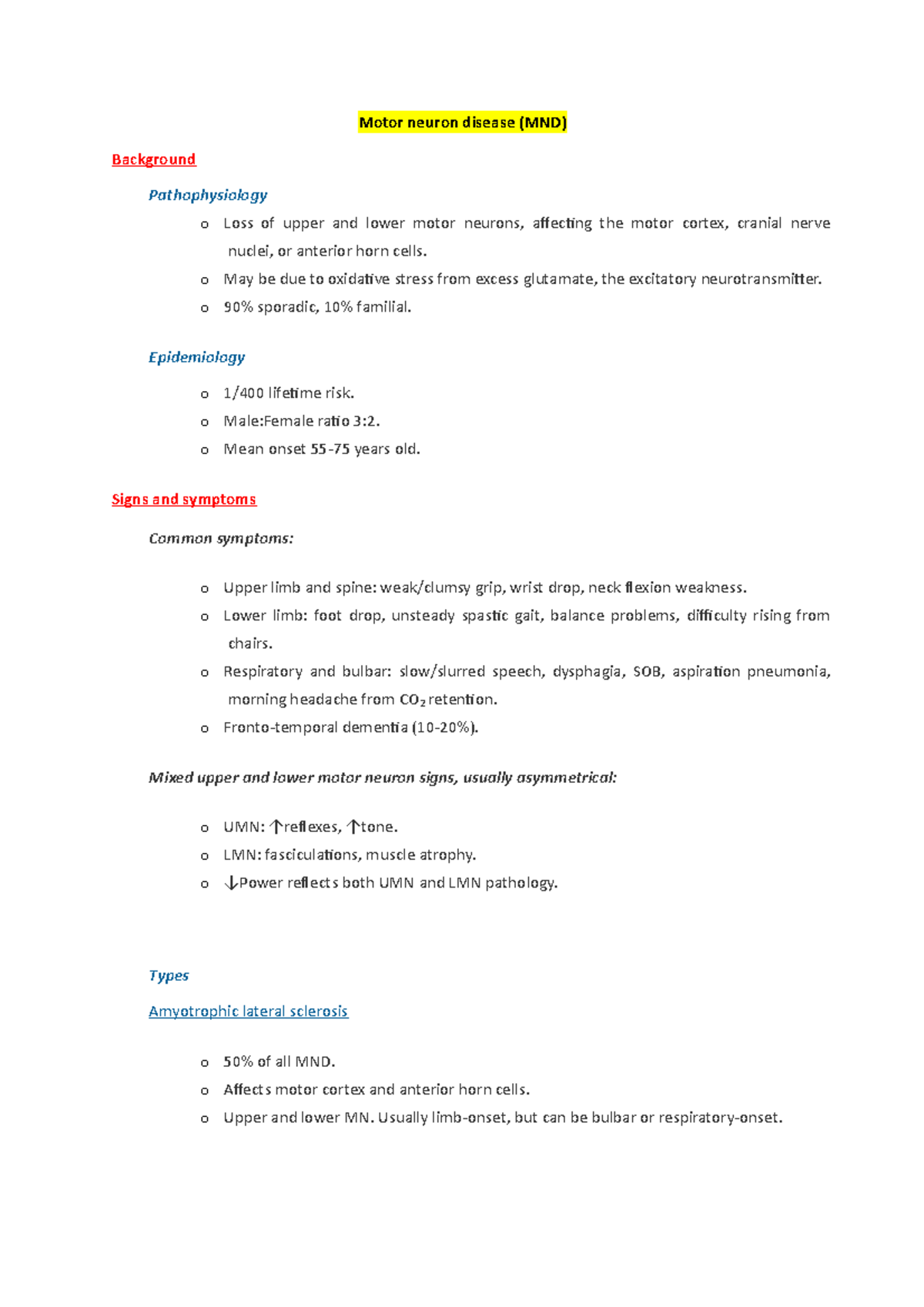 Motor Neurone Disease (MND) - Motor neuron disease (MND) Background ...