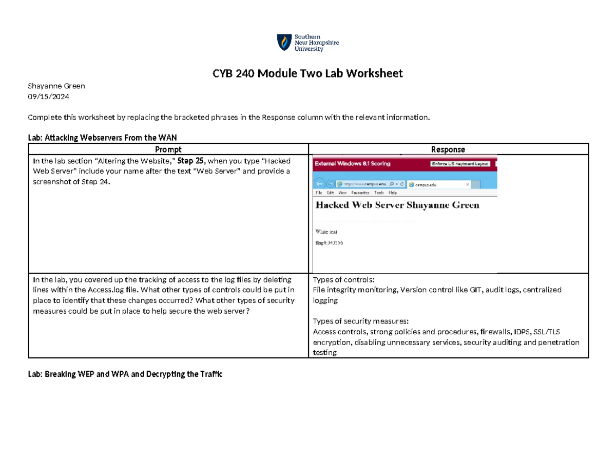 CYB 240 Module Two Lab Worksheet Shayanne Green - CYB 240 Module Two ...
