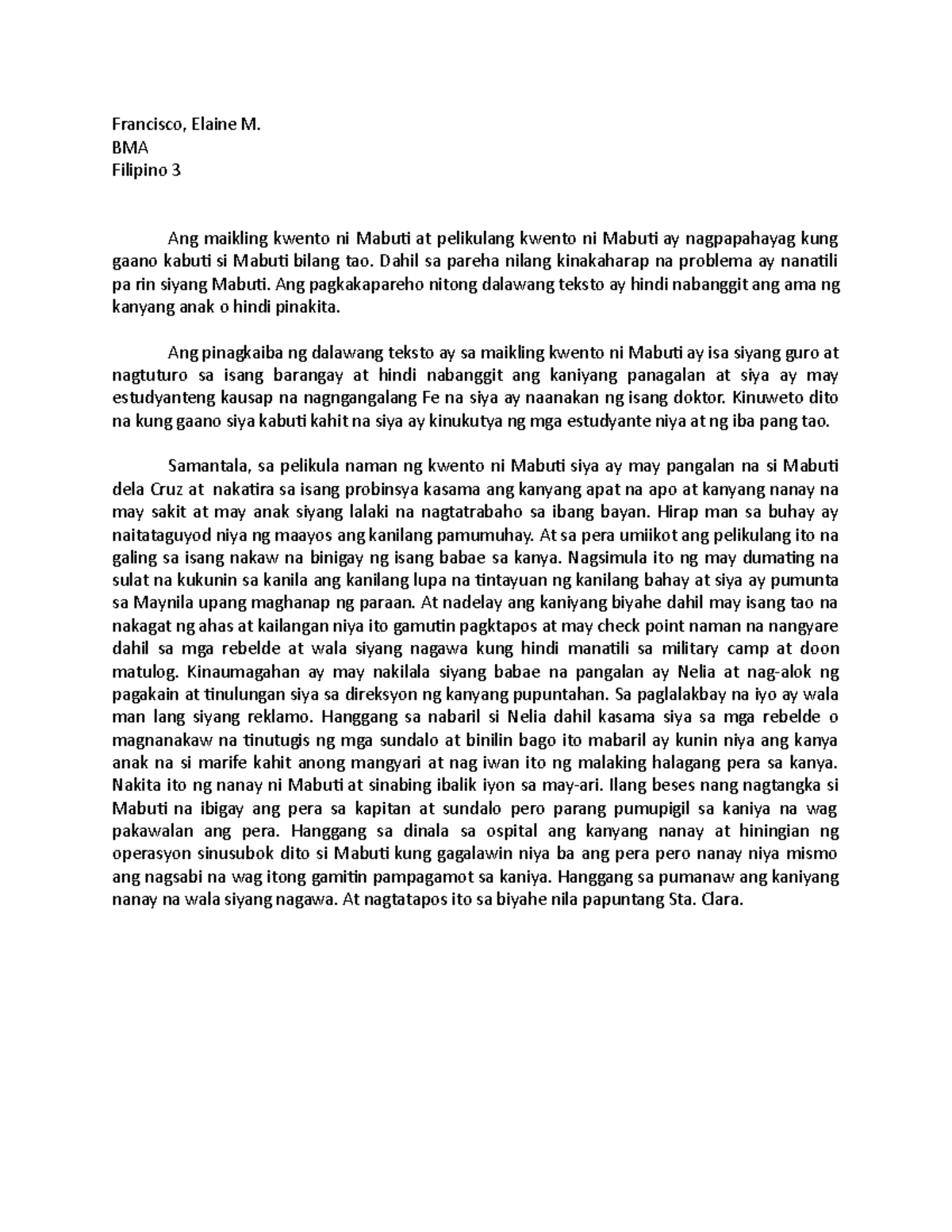 Kwento ni mabuti essay in Filipino 3 - Francisco, Elaine M. BMA ...
