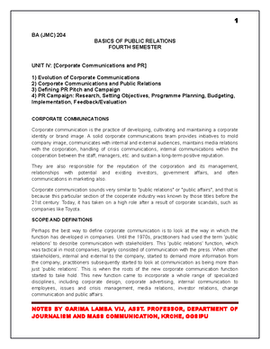 Unit 1 - pr notes unit 1 - Public Relations Introduction to public ...