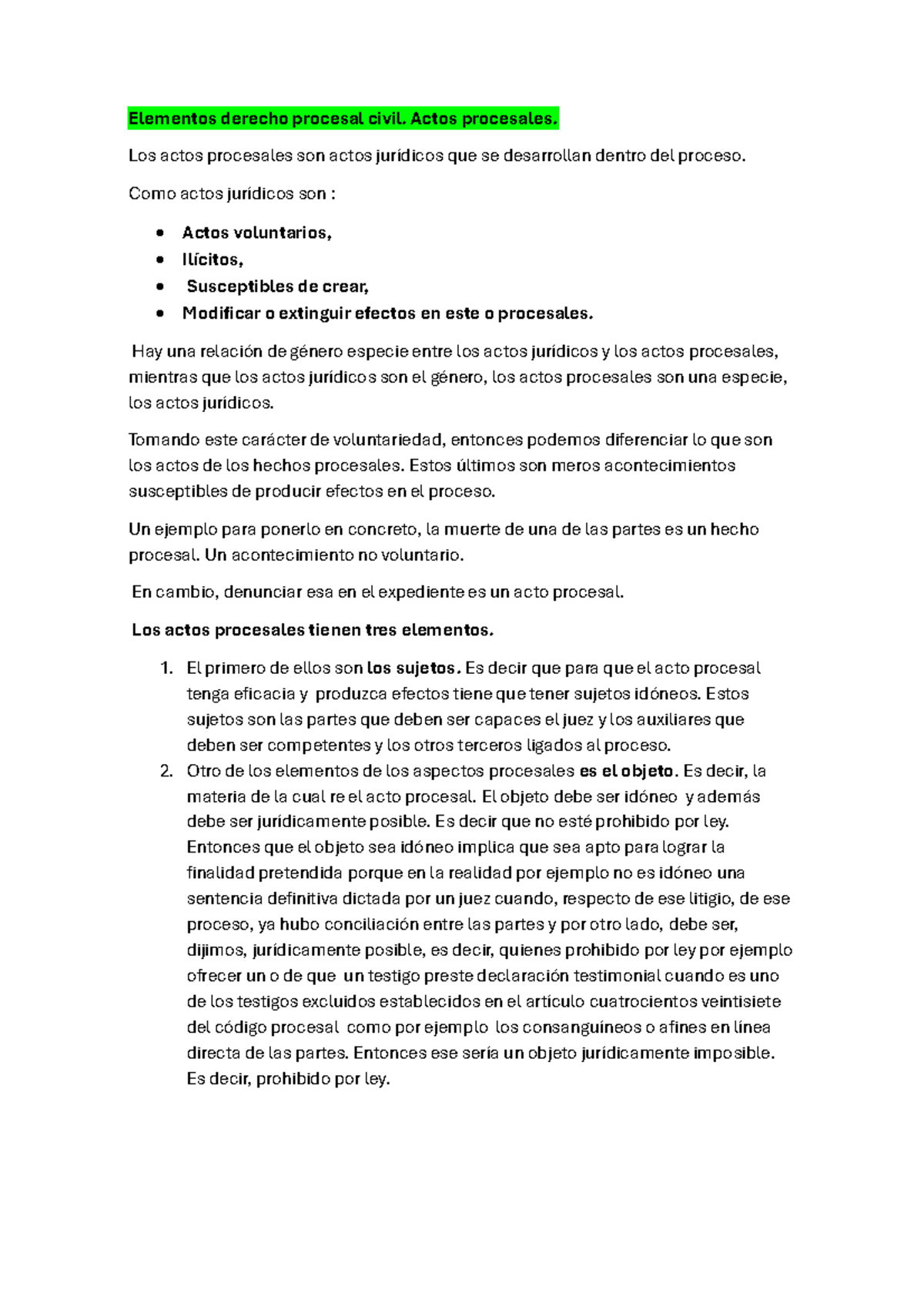 Actos procesales - Resumen Elementos de Derecho Procesal Civil y ...