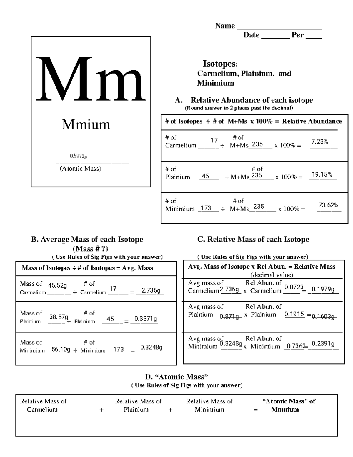 Anthony Llamas - Mm Lab - Calypso - Name _____________________ Date _______ Per ____ Isotopes ...