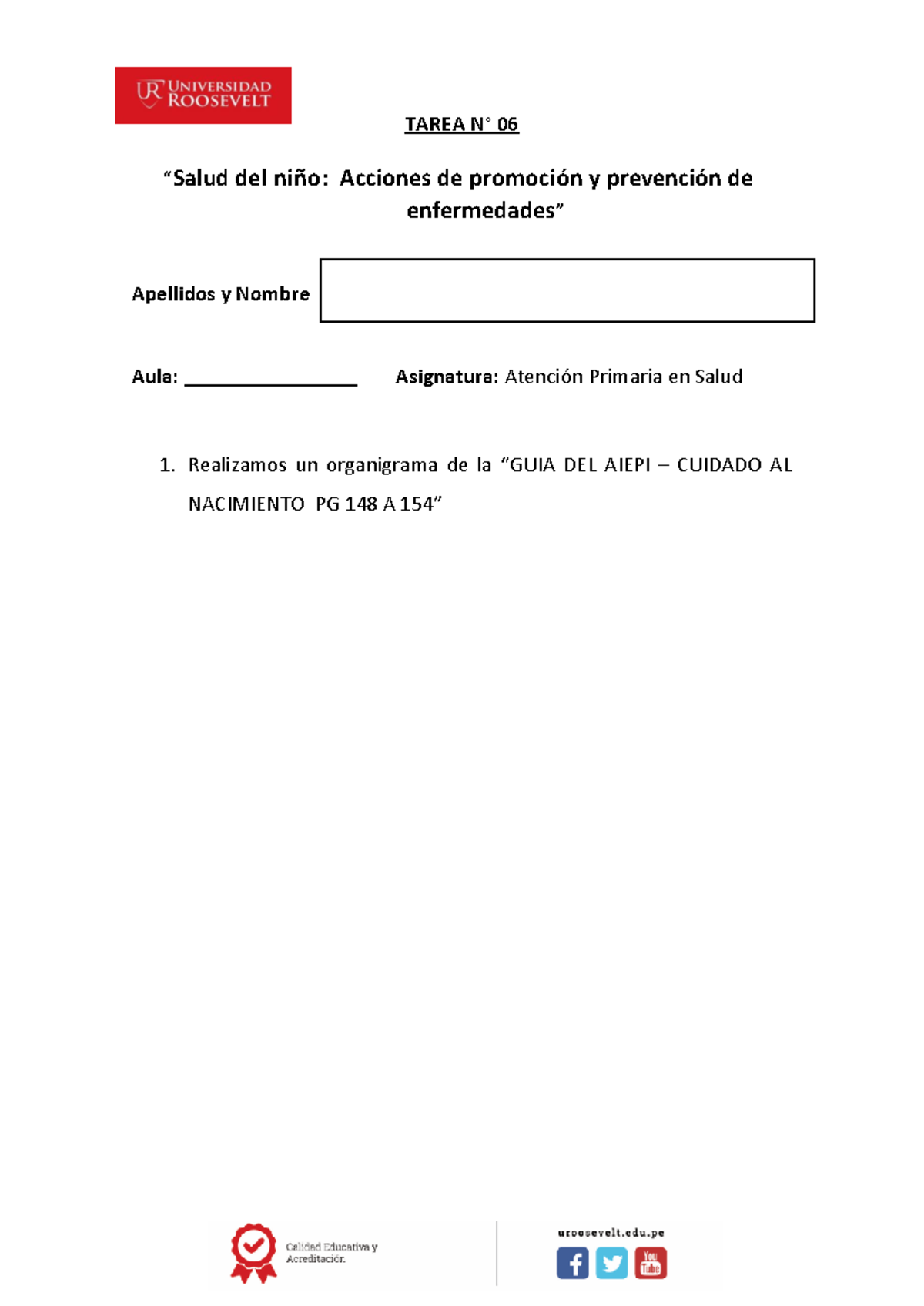 Tarea N°6 APS 2024 - Cálculo Integral - TAREA N° 06 “Salud del niño: Acciones de promoción y ...