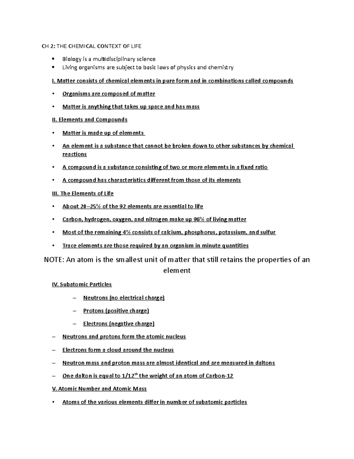 CH 2 Chemical Context OF LIFE - CH 2: THE CHEMICAL CONTEXT OF LIFE ...