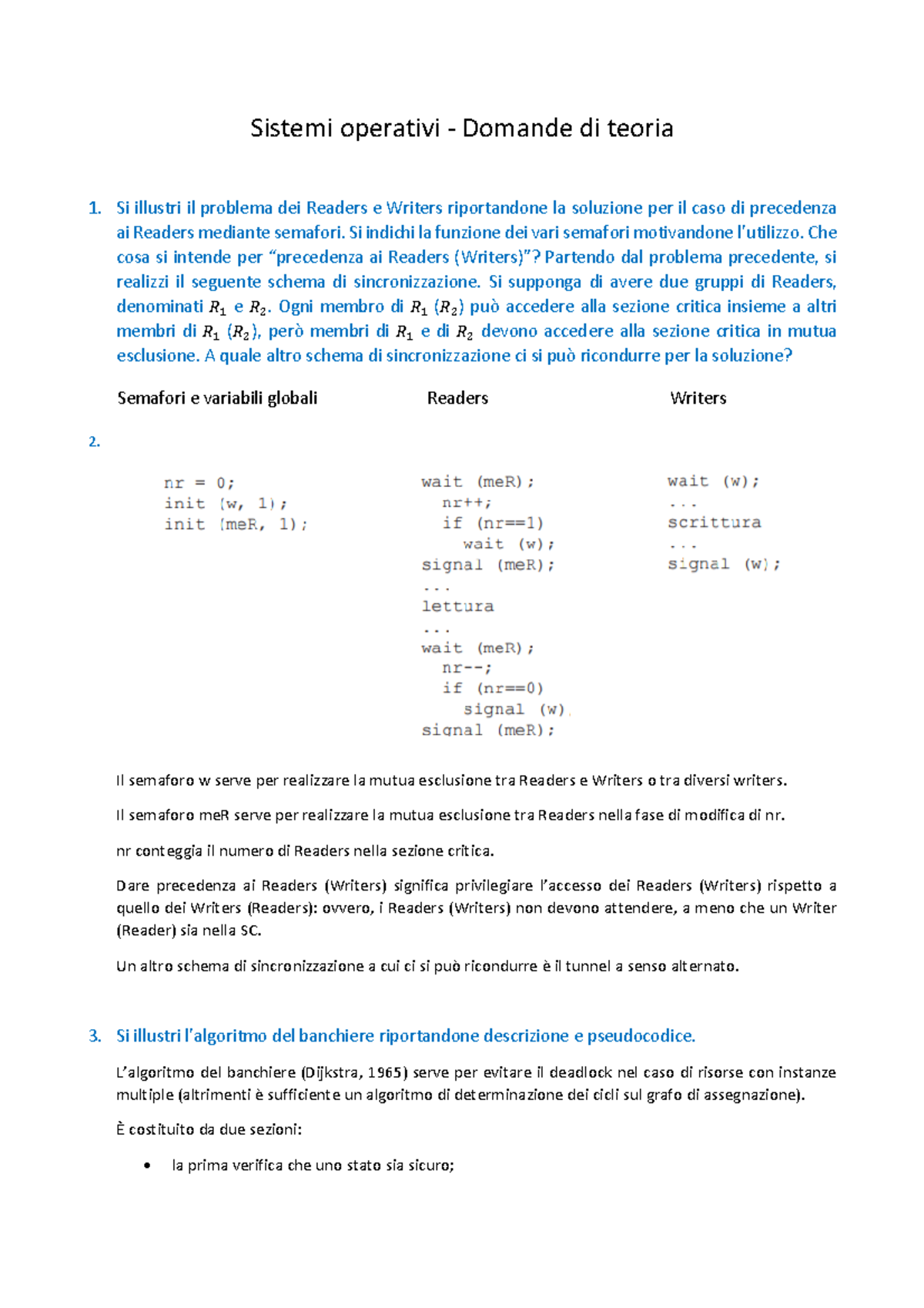 domande di Teoria di Sistemi operativi - Sistemi operativi - Domande di ...
