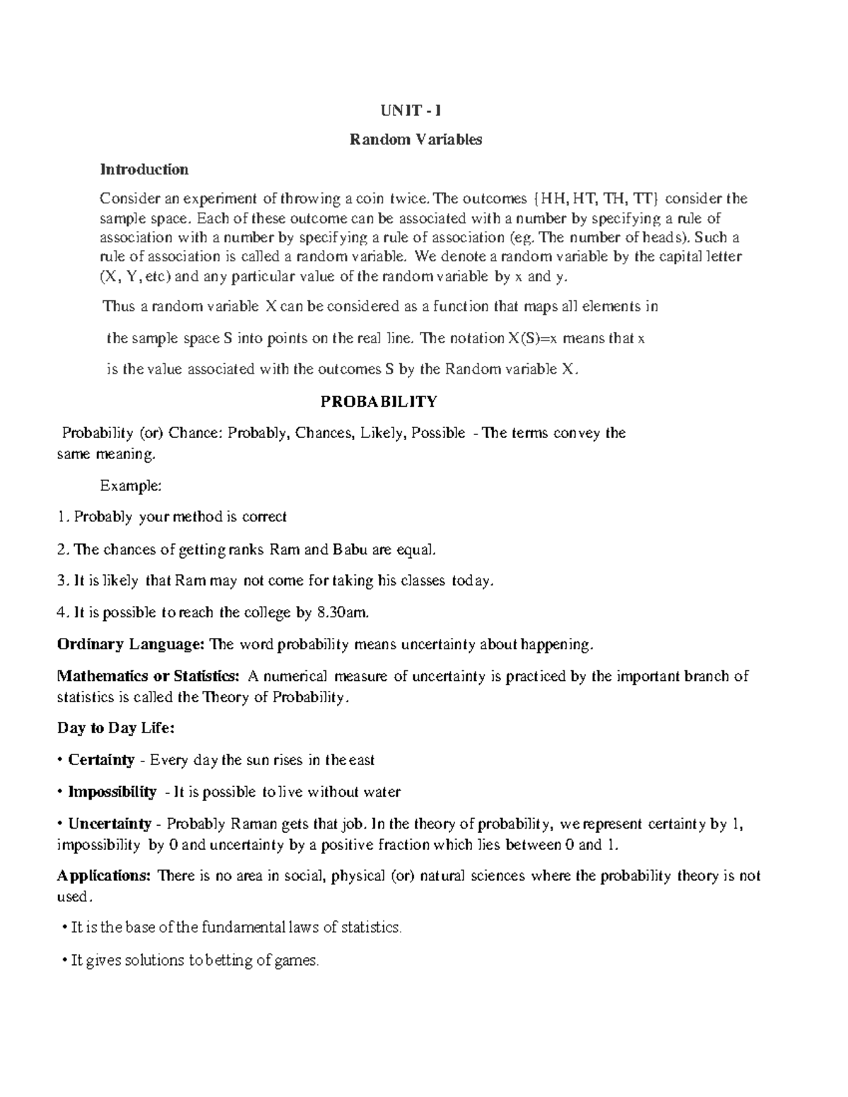 6. All Units (I-V) - its the lecture notes - UNIT - I Random Variables ...