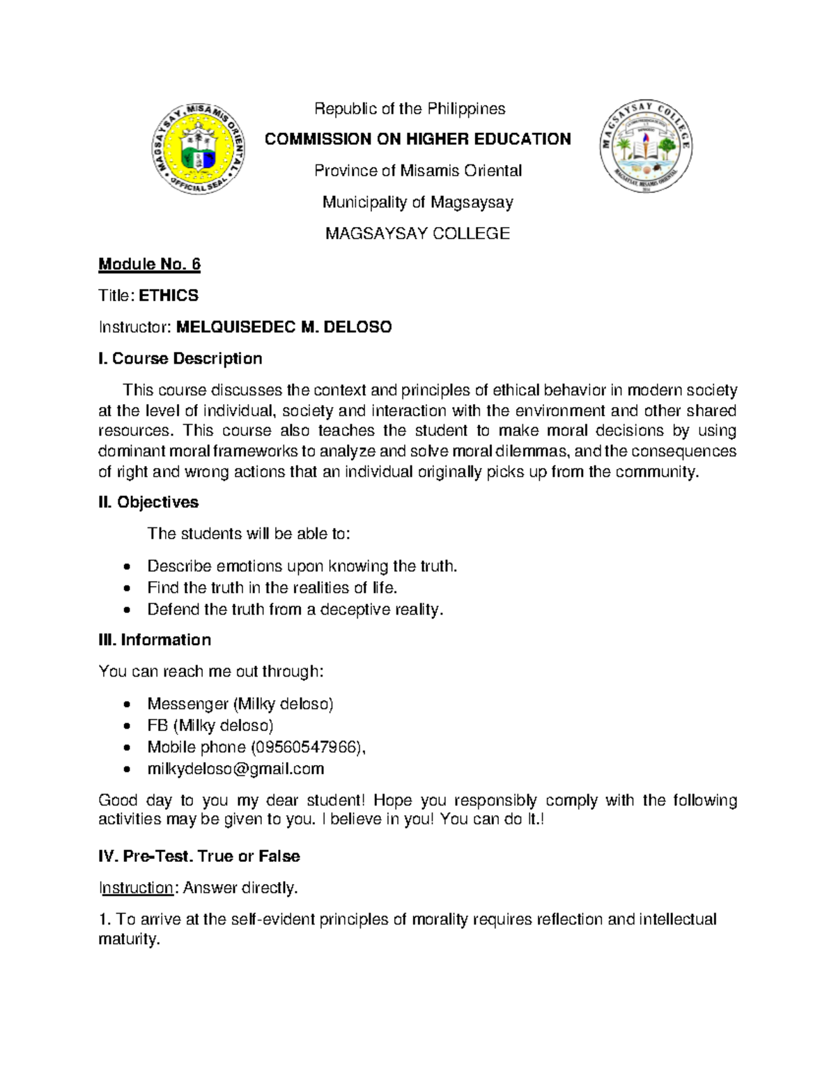 Ethics Module 6 - Notes. - Republic of the Philippines COMMISSION ON ...