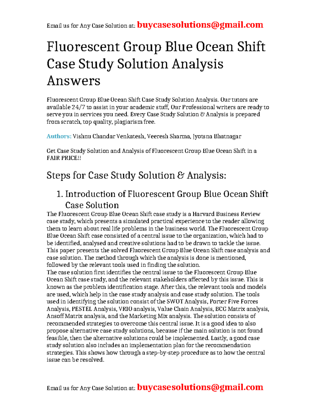 Case Solution Fluorescent Group Blue Ocean Shift - Fluorescent Group ...