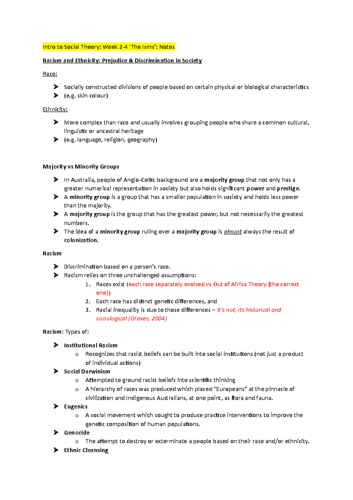 LEC 3 Racism & Ethnicity - Intro to Social Theory: Week 2-4 ‘The Isms ...