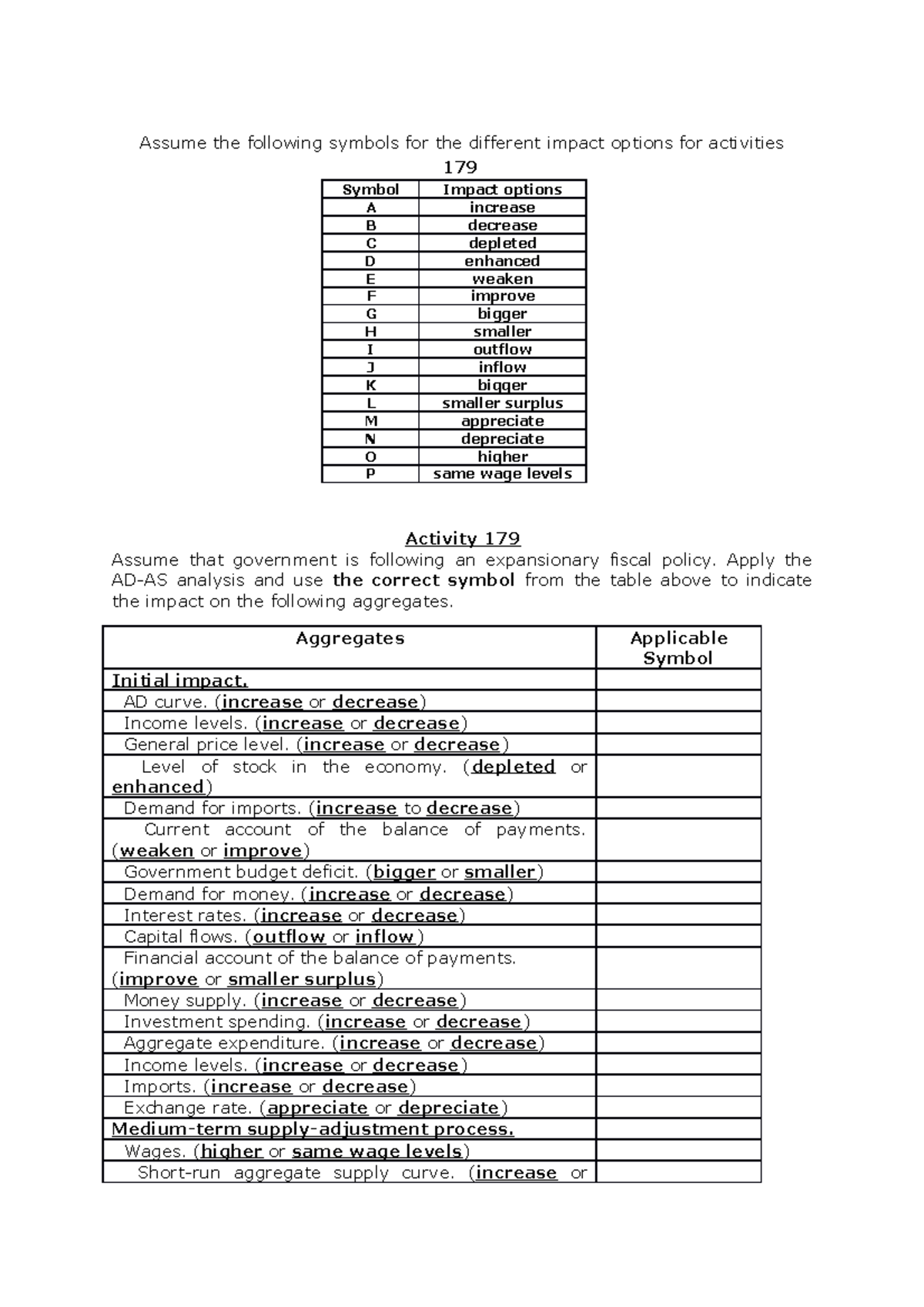 AD AS activity with memo - Assume the following symbols for the ...
