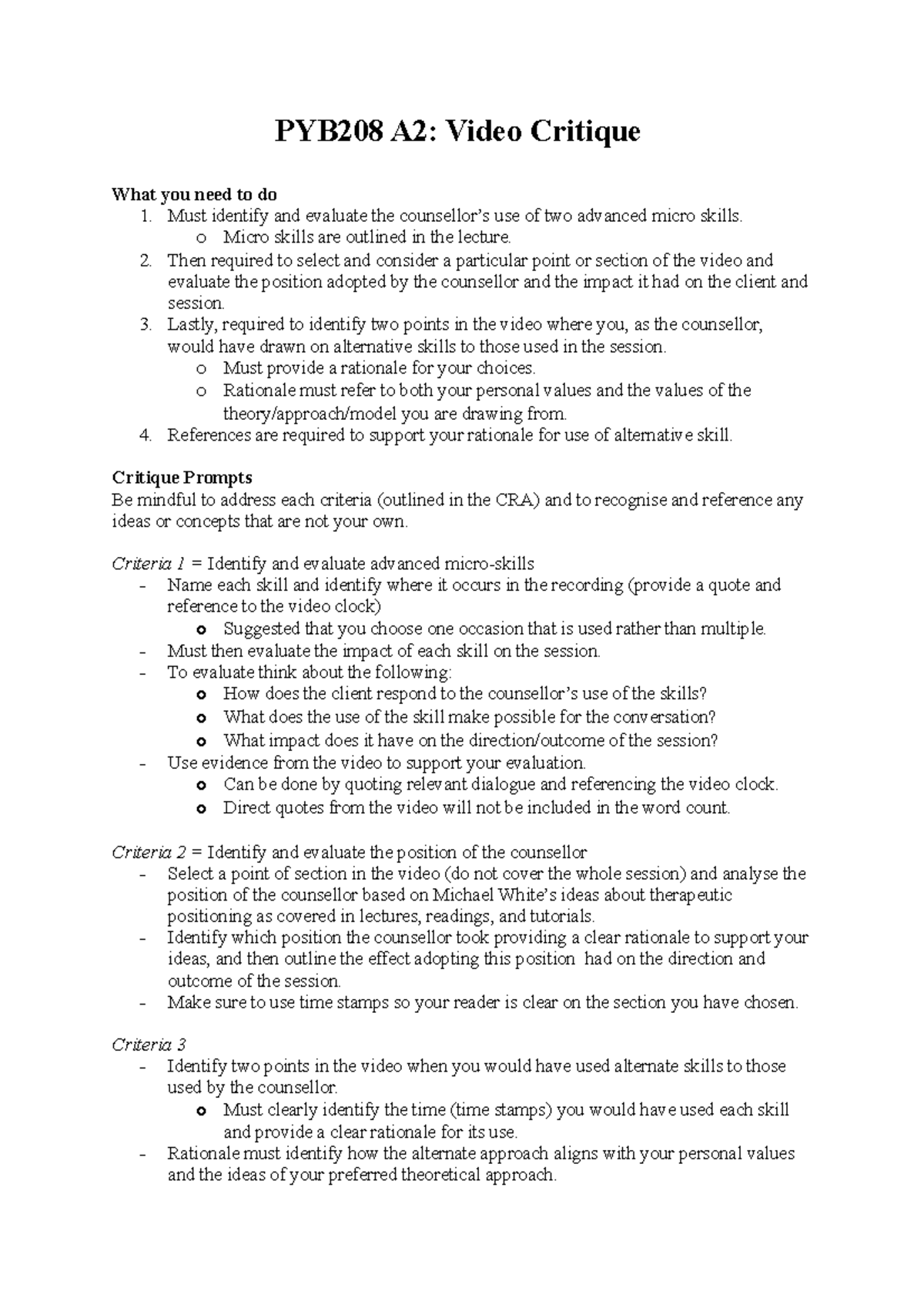 Video Critique Notes - PYB208 A2: Video Critique What you need to do 1 ...