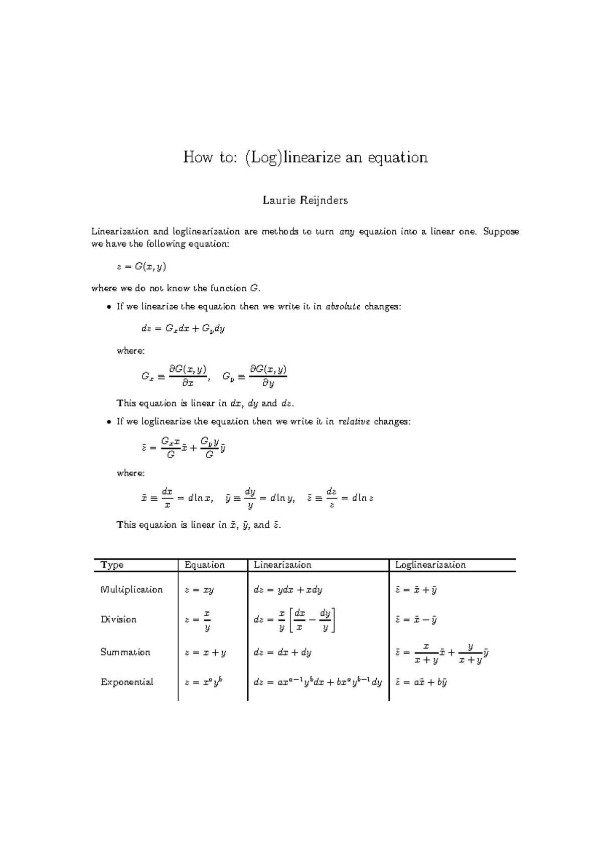 How to - (Log)linearize an equation - How to: (Log)linearize an ...