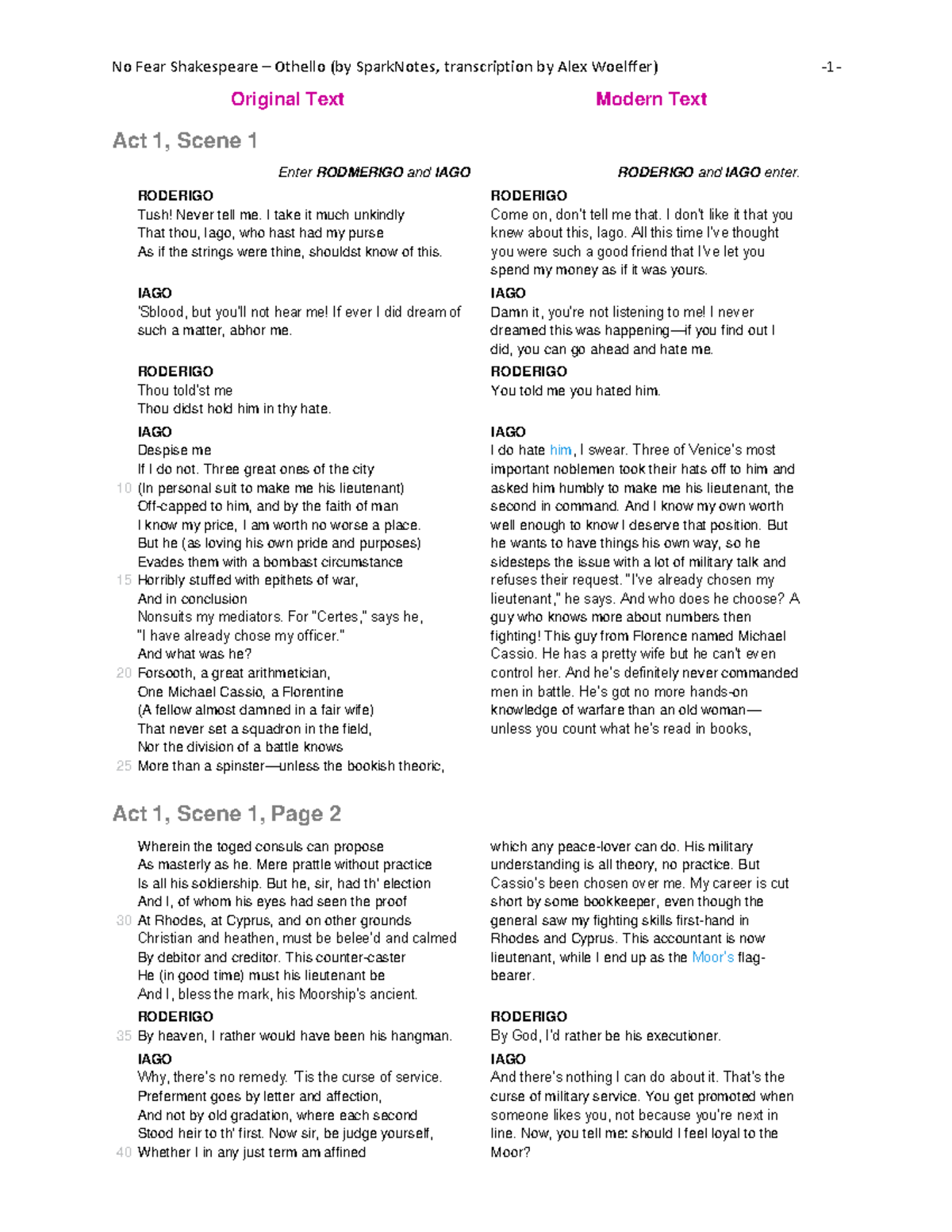Othello modern transation - Original Text Modern Text Act 1, Scene 1 ...