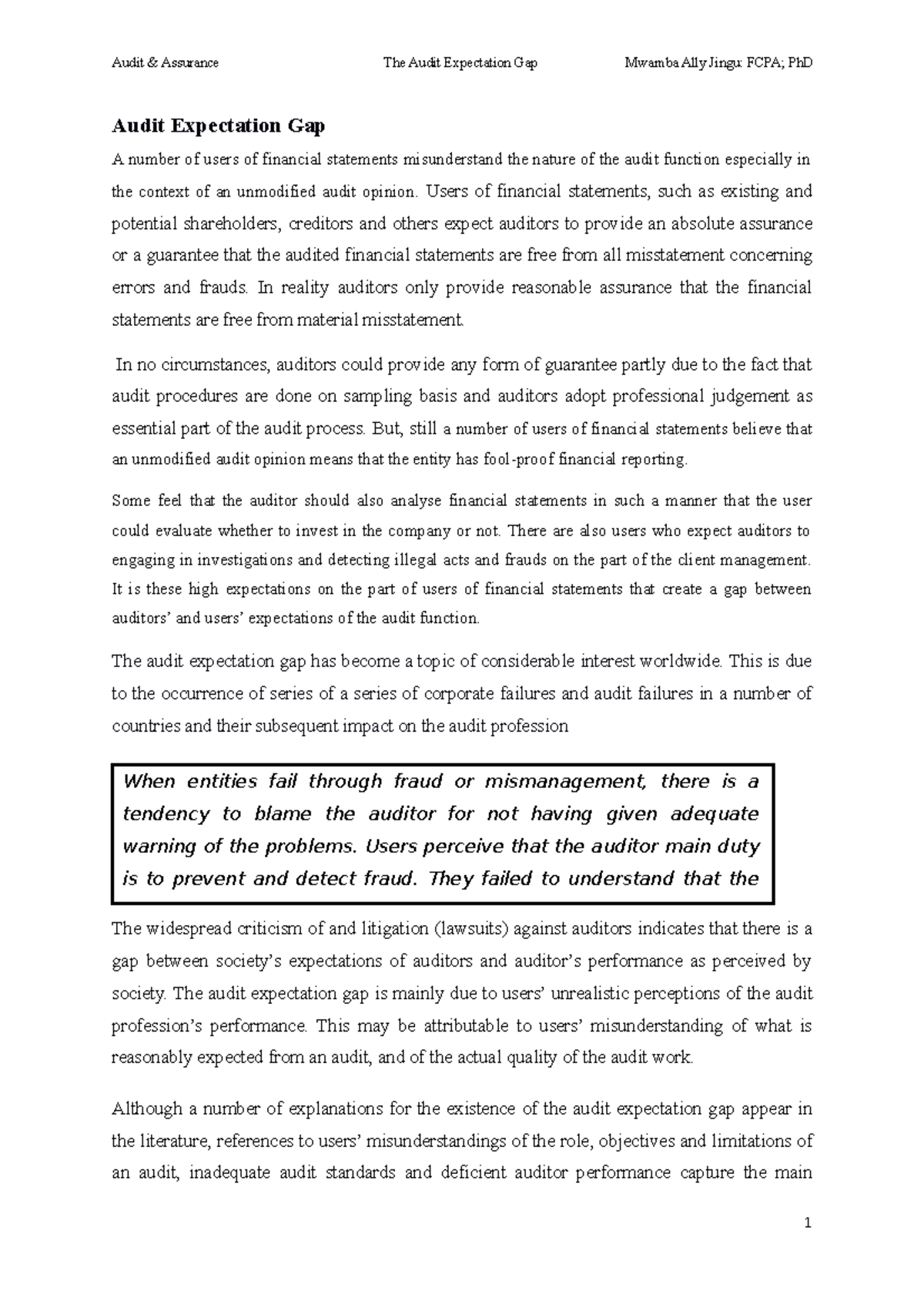 Audit Expectation Gap, Explaining in details about Auditind and the gap ...