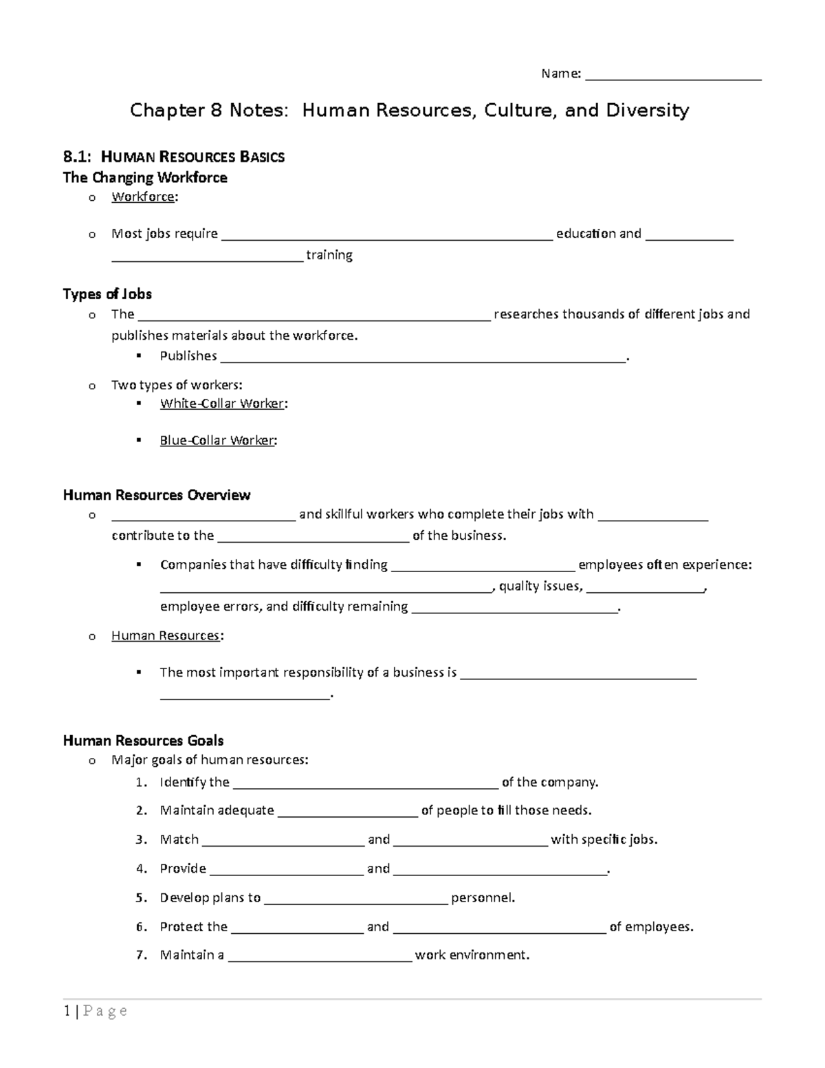 Chapter 8 notes - Name: ________________________ Chapter 8 Notes: Human ...