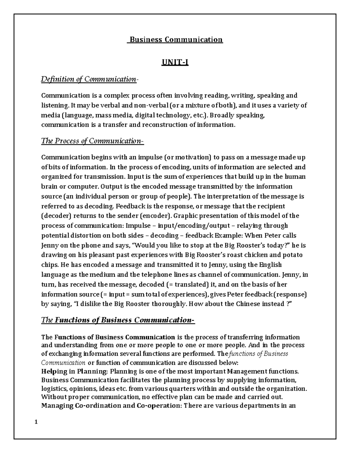 BCA-Bussiness communication full unit - Business Communication UNIT-I ...