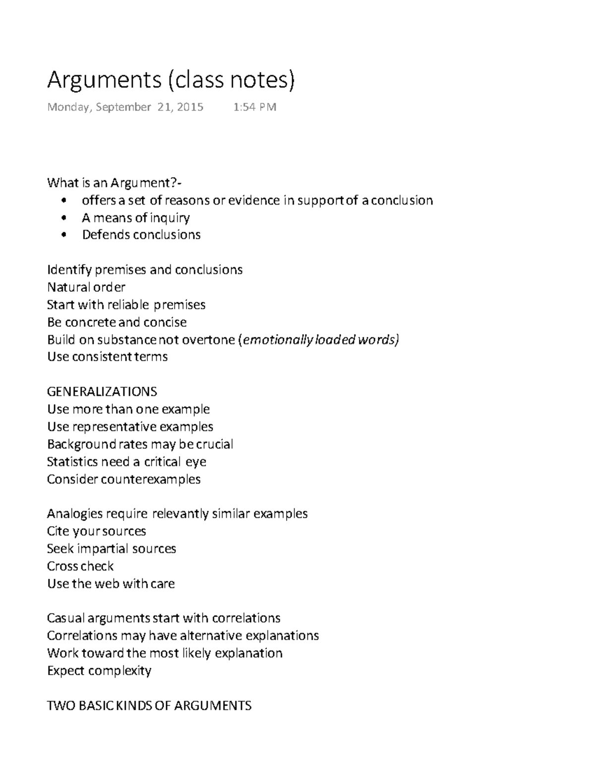 Arguments (class notes) - Arguments (class notes) Monday, September 21 ...