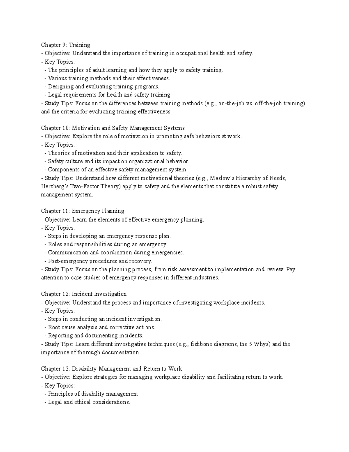 Cmhr711 final exam review - Chapter 9: Training Objective: Understand ...