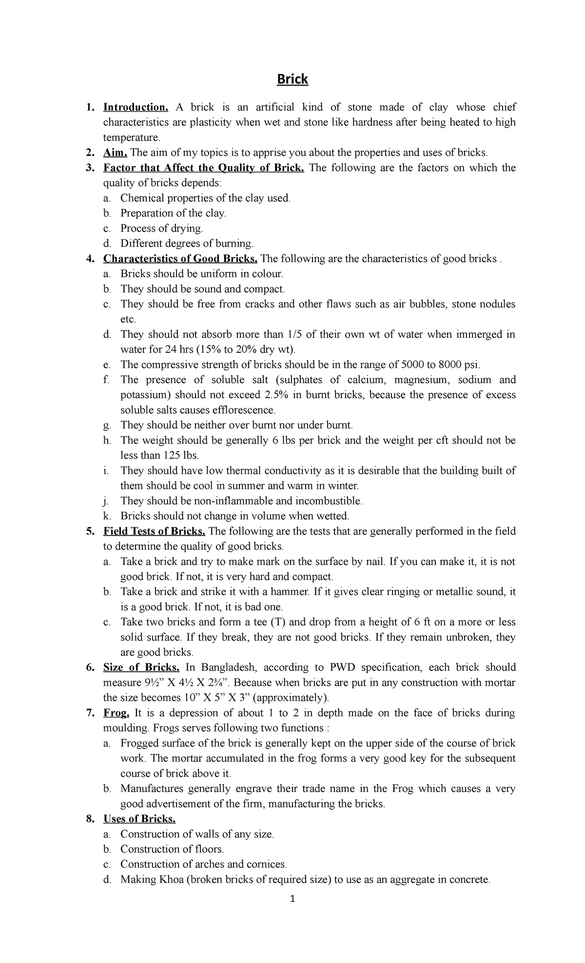 Brick - Lecture notes 3 - Brick 1. Introduction. A brick is an ...