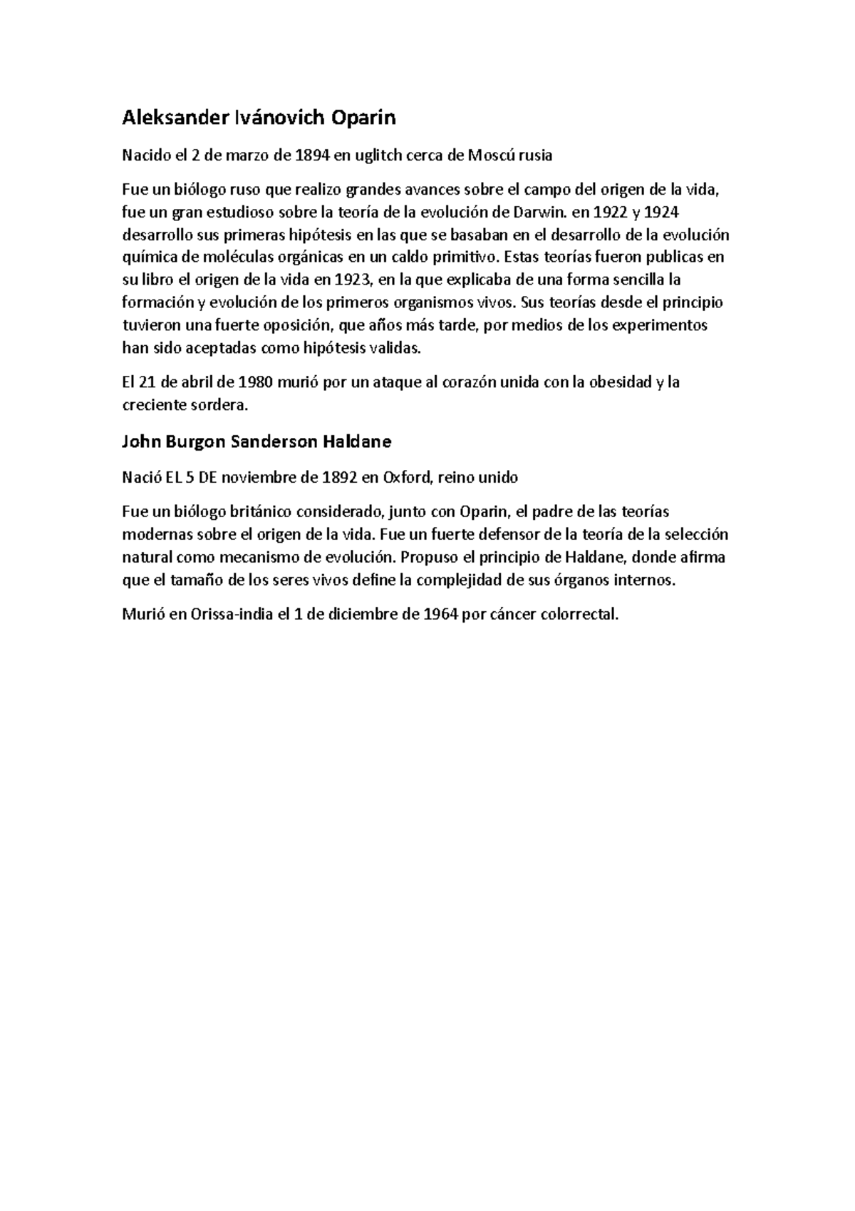 Aleksander Ivánovich Oparin - Aleksander Ivánovich Oparin Nacido el 2 ...