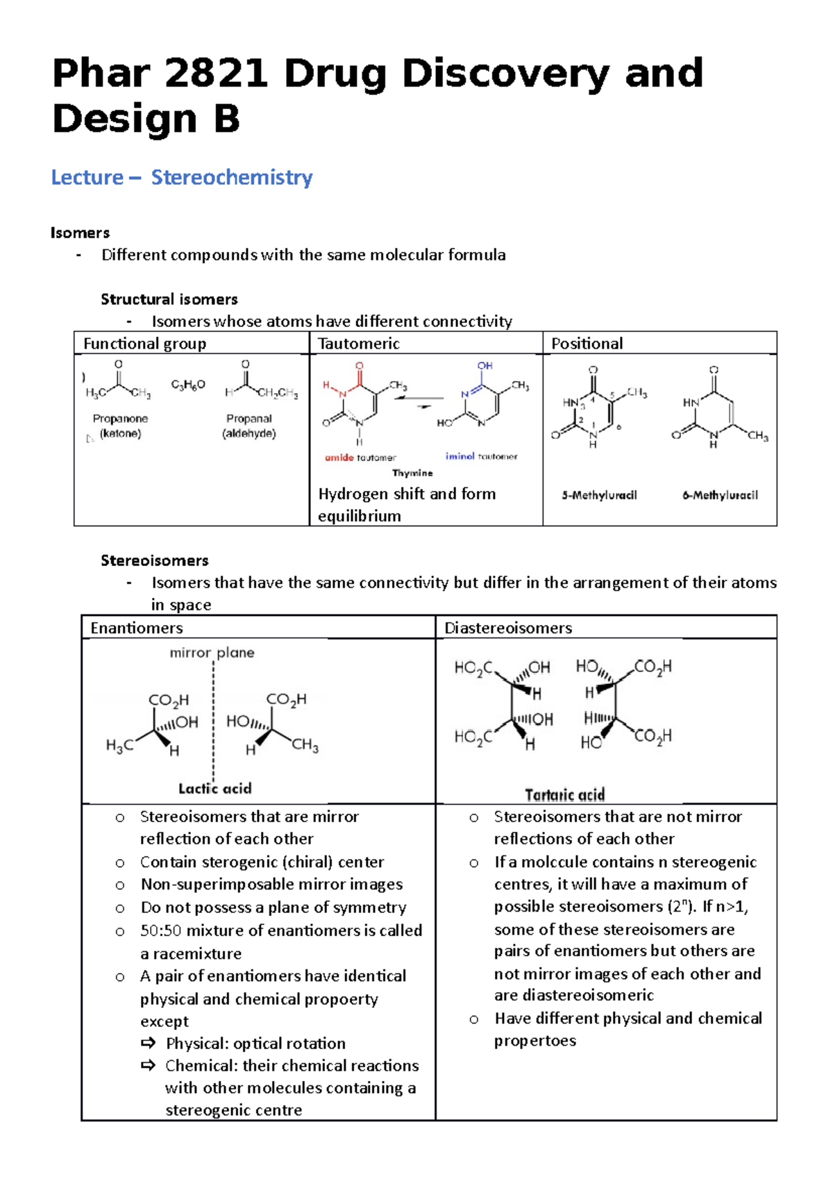 Stereochemistry lecture notes - PHAR2821 - USyd - Studocu
