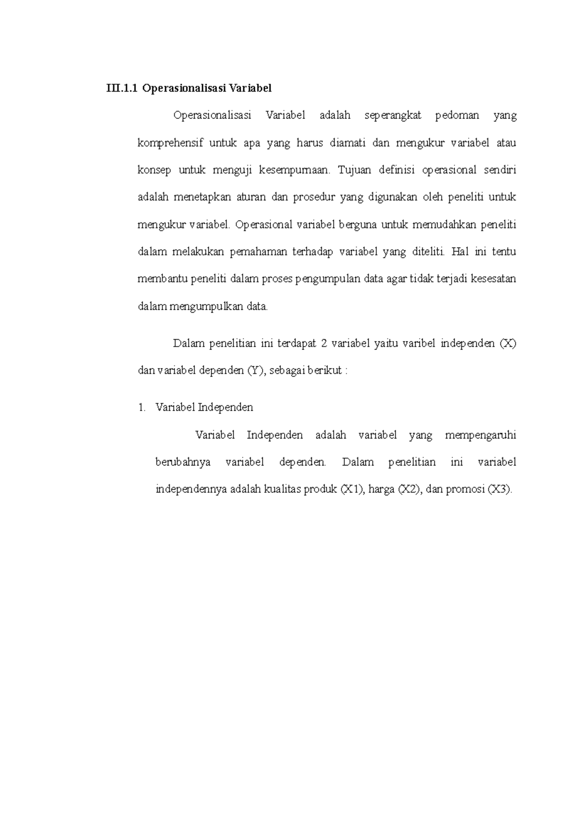 Operasionalisasi Variabel - III.1 Operasionalisasi Variabel ...
