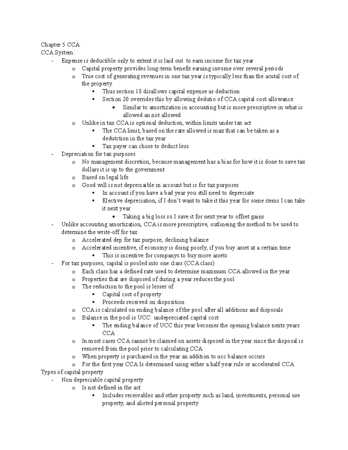 4SB3 Chapter 5 CCA - Chapter 5 CCA CCA System: - Expense is deductible ...