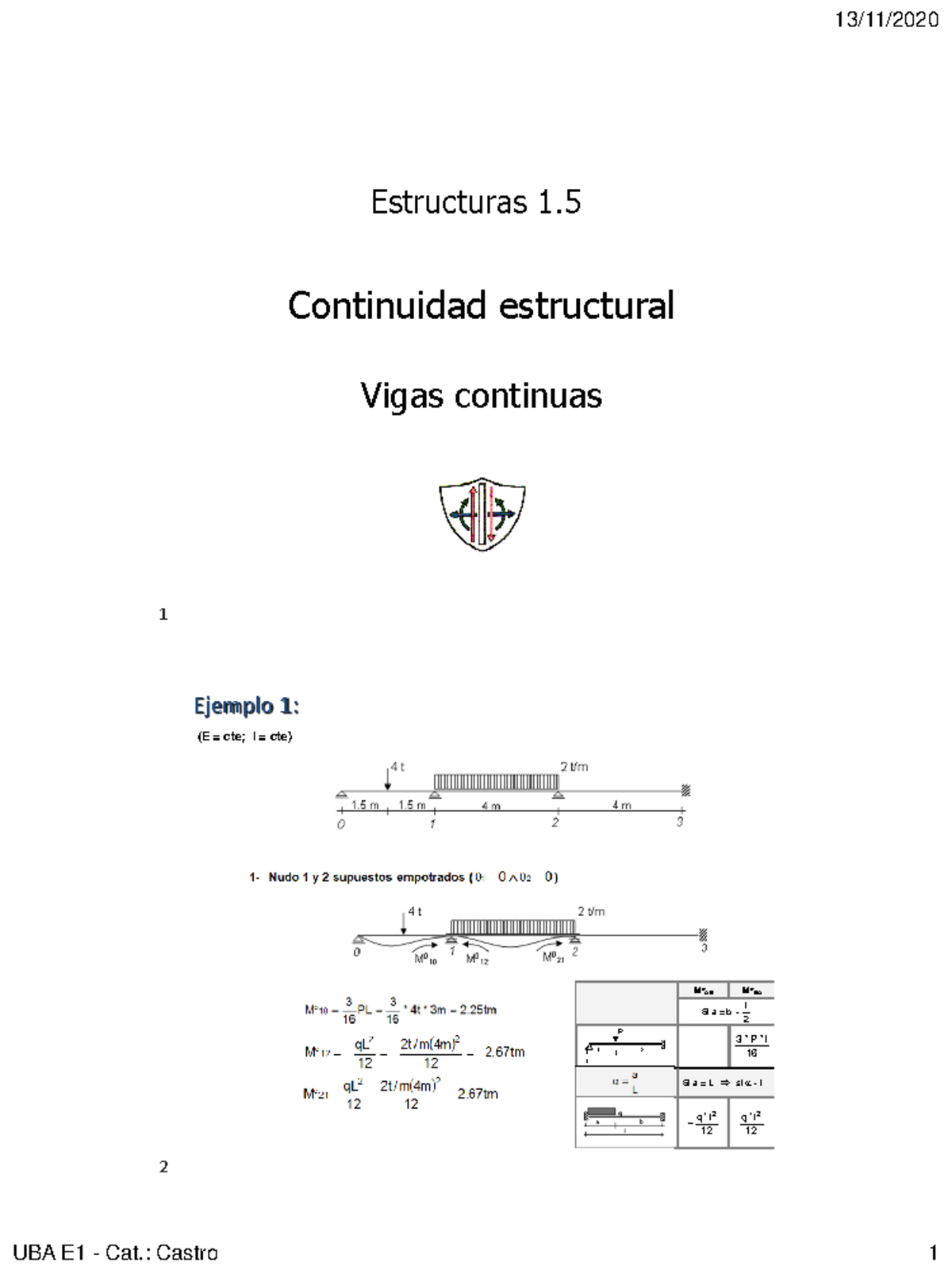 UBA E1 20a vigas continuas 2020 - Continuidad estructural Vigas ...