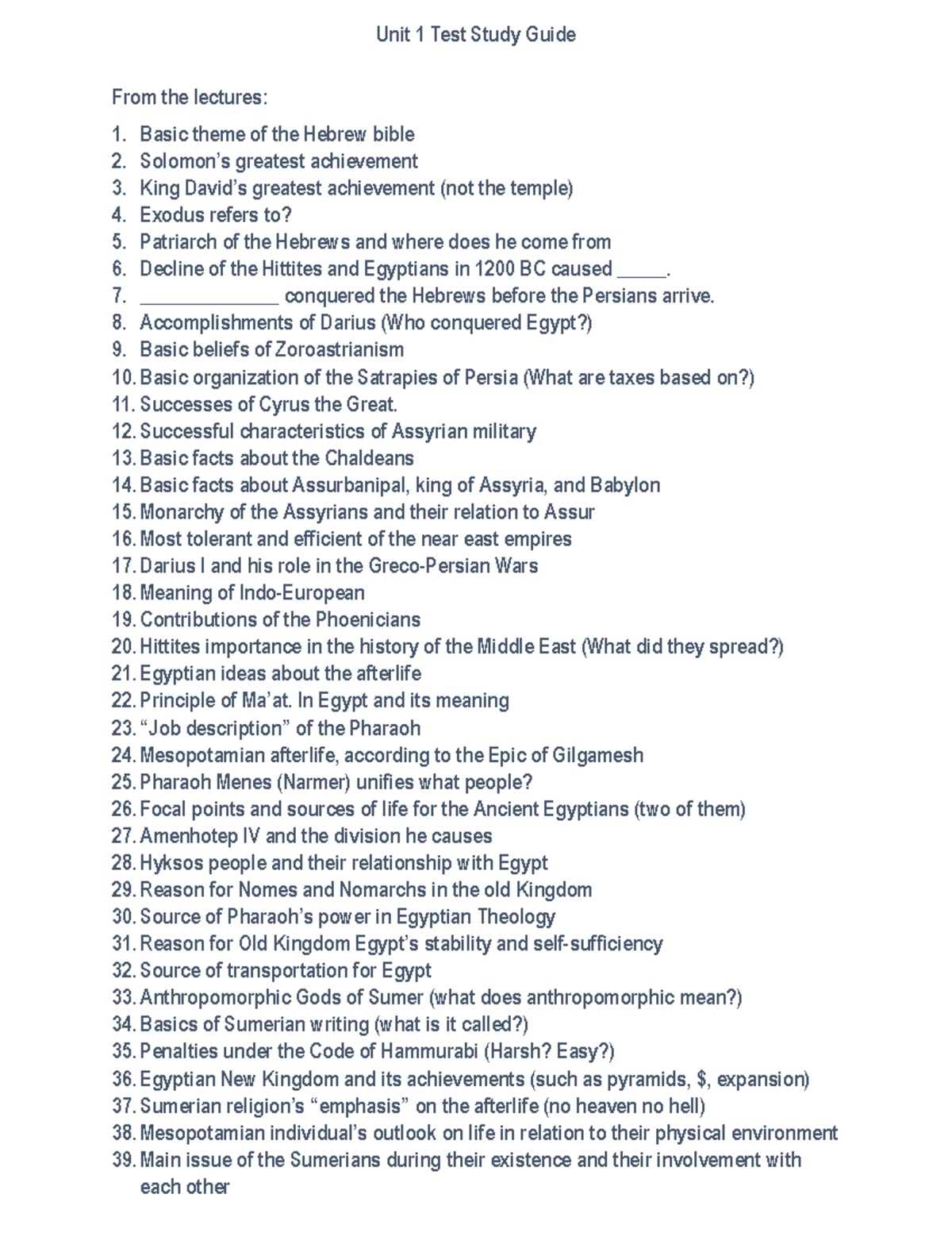 Unit 1 Test Study Guide 2024 - Unit 1 Test Study Guide From the ...