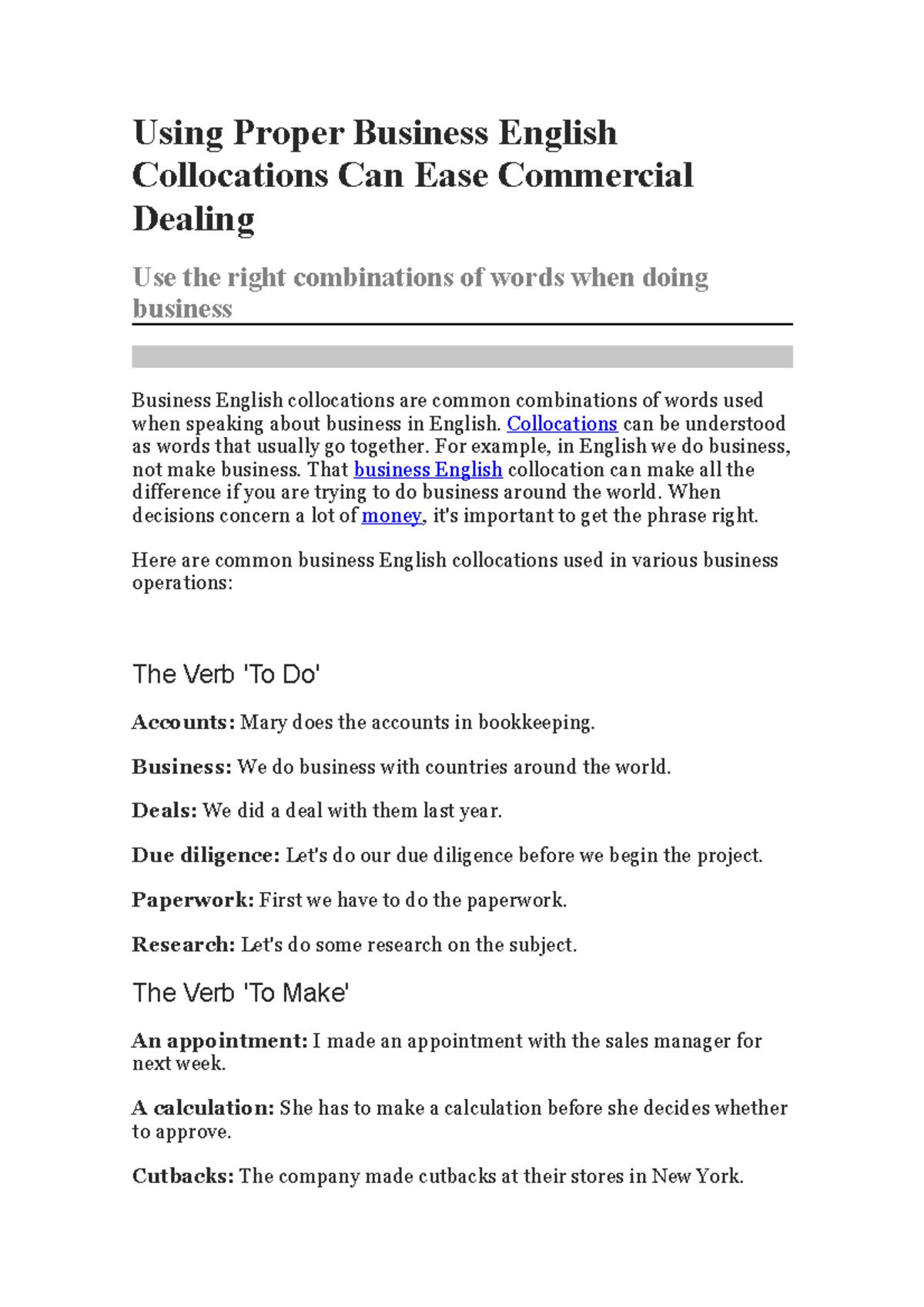 Using Proper Business English Collocations Can Ease Commercial Dealing ...