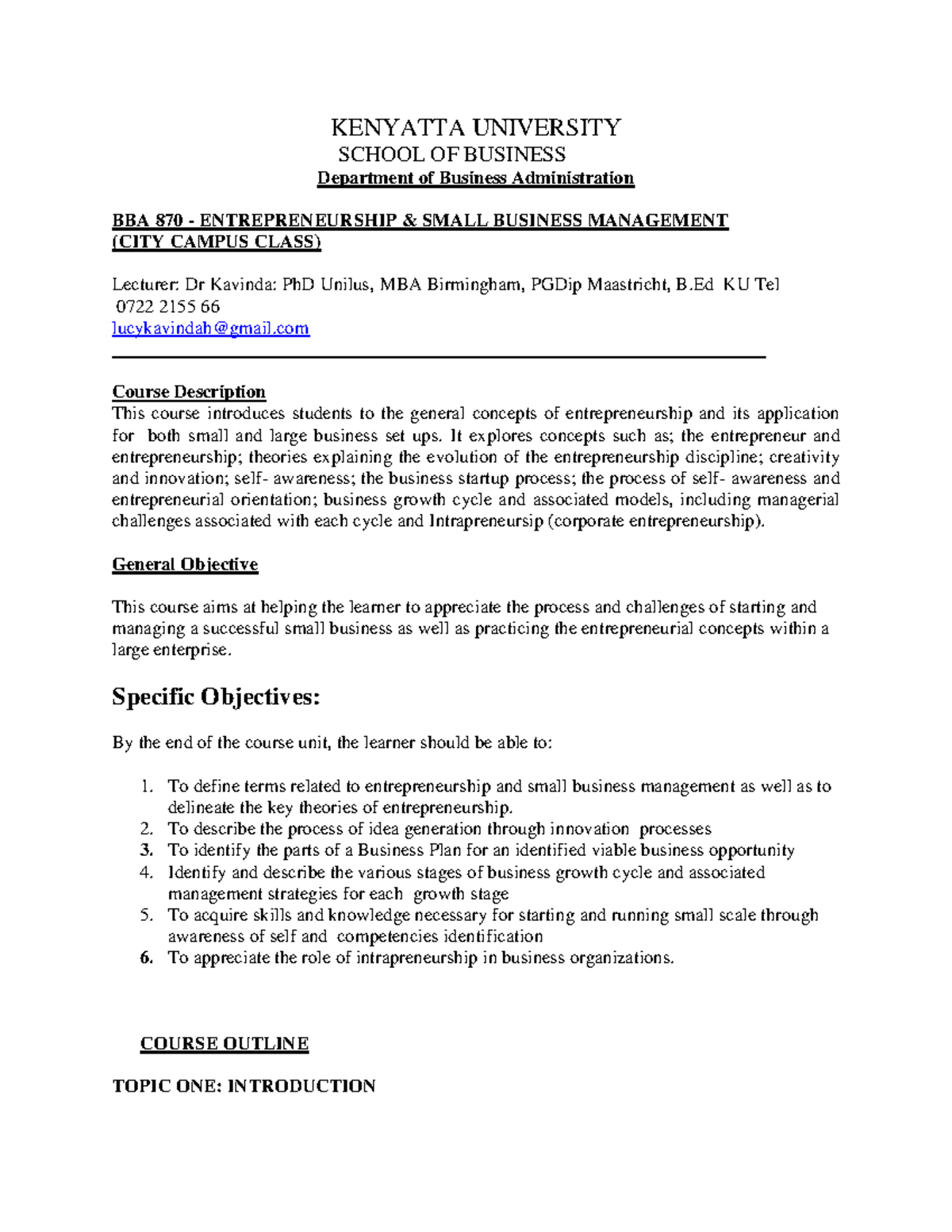 BBA 870 Course Outline updated - KENYATTA UNIVERSITY SCHOOL OF BUSINESS ...