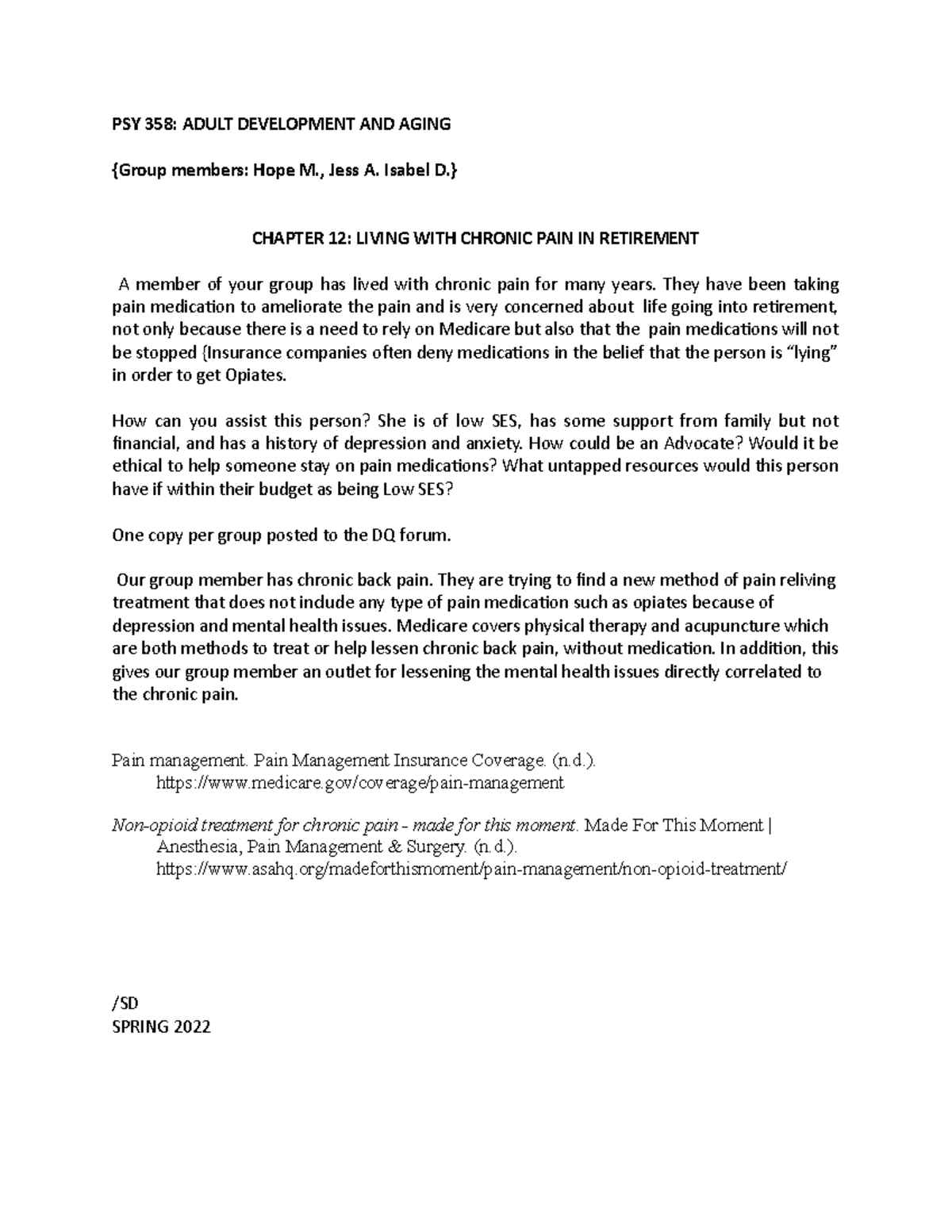 PSY 358- Chapter 12 Activity - PSY 358: ADULT DEVELOPMENT AND AGING ...