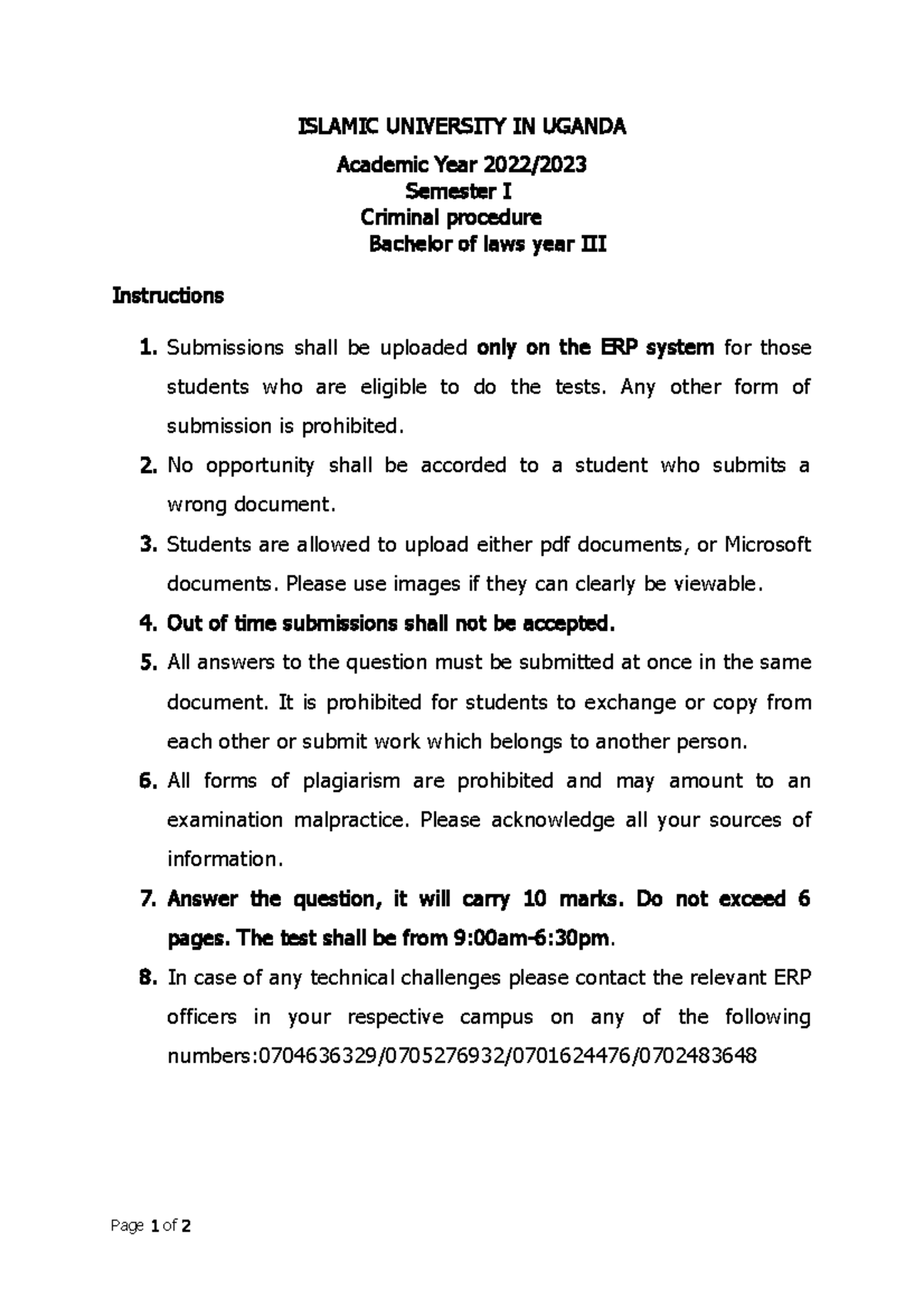 5786 Criminal procedure - ISLAMIC UNIVERSITY IN UGANDA Academic Year ...