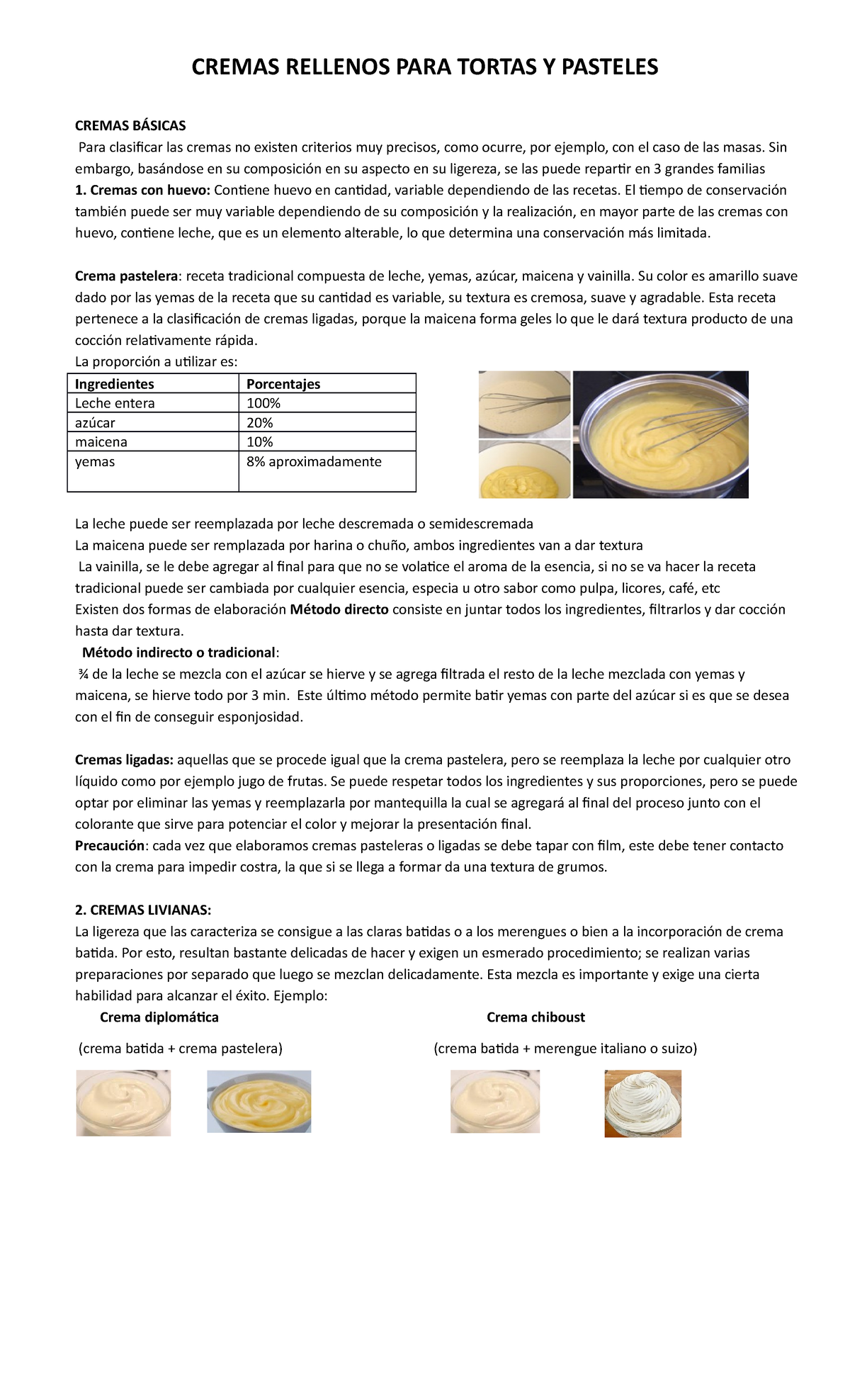 Cremas Rellenos PARA Tortas Y Pasteles - CREMAS RELLENOS PARA TORTAS Y PASTELES CREMAS BÁSICAS ...