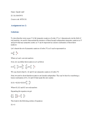 MTH501 Midterm Solved MCQS By Junaid - If the determinant of the matrix 1 3 5 3 1 1 5 7 7 A ...
