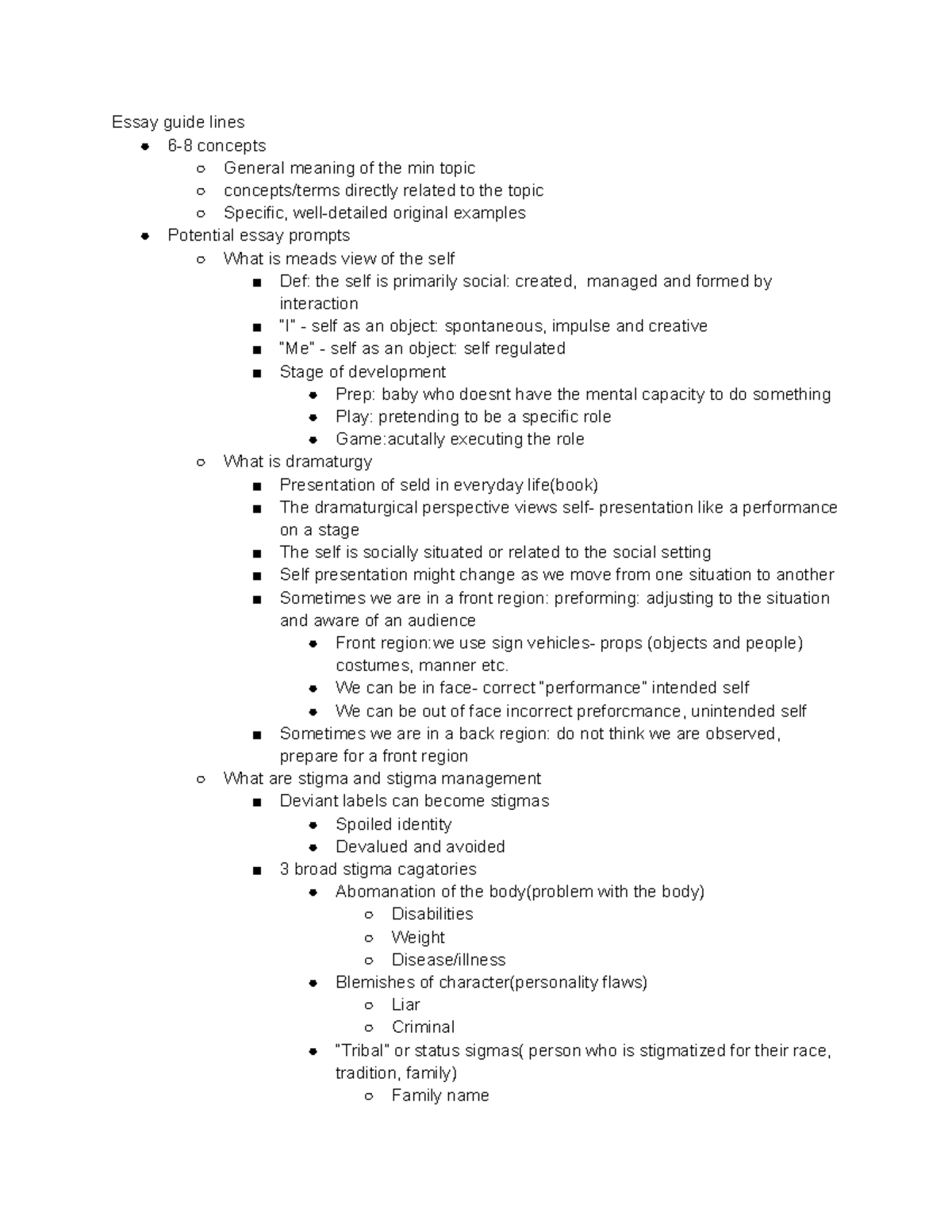 Sociology study guide - Essay guide lines 6-8 concepts General meaning ...