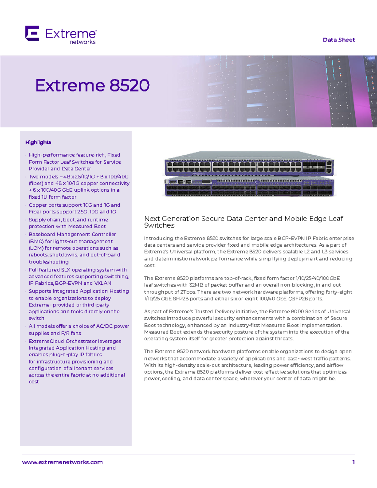 8520 DS 8520=1=en-US=Extreme Datasheet - ####### Highlights High ...