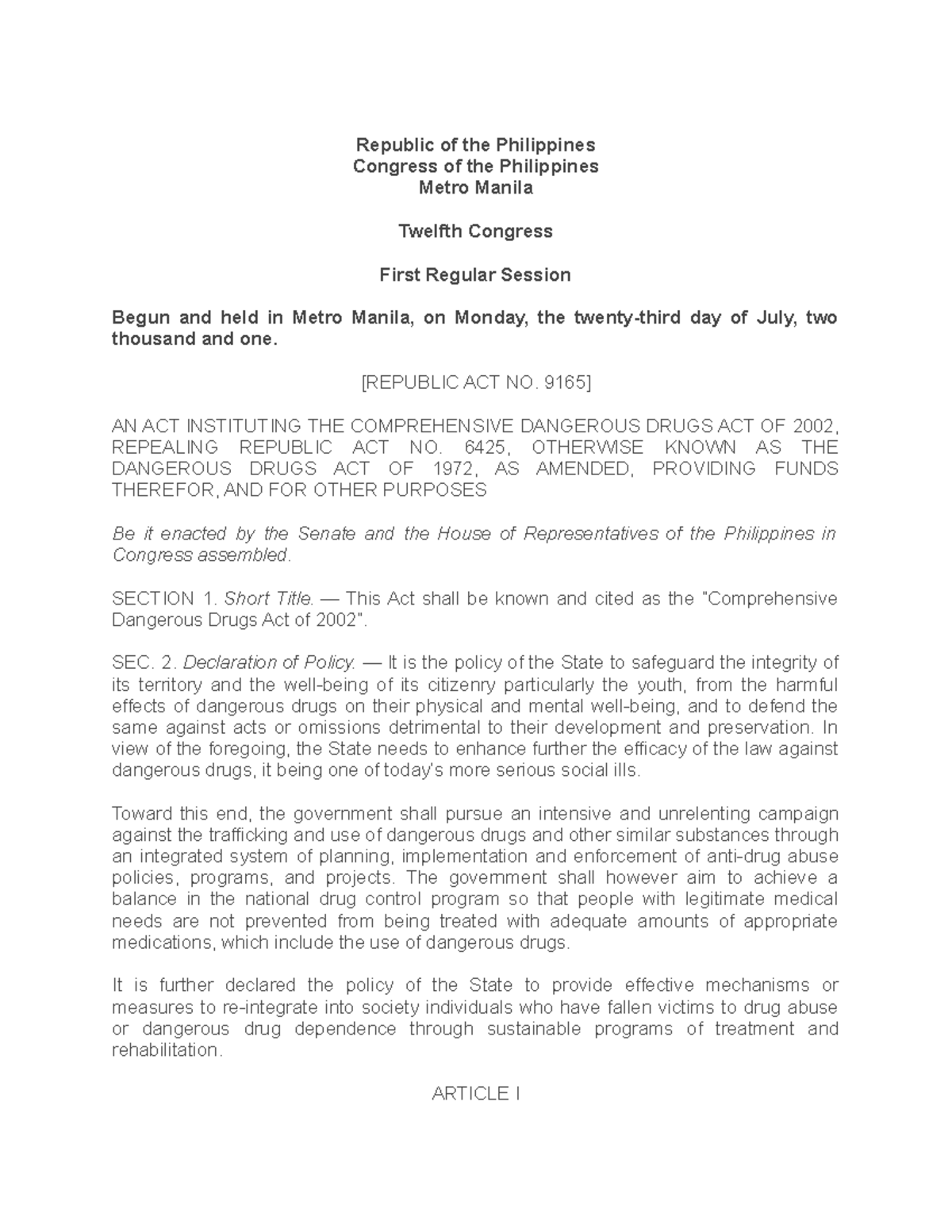 R.A 9165 - The law about Anti-Illegal drugs in the Philippines ...