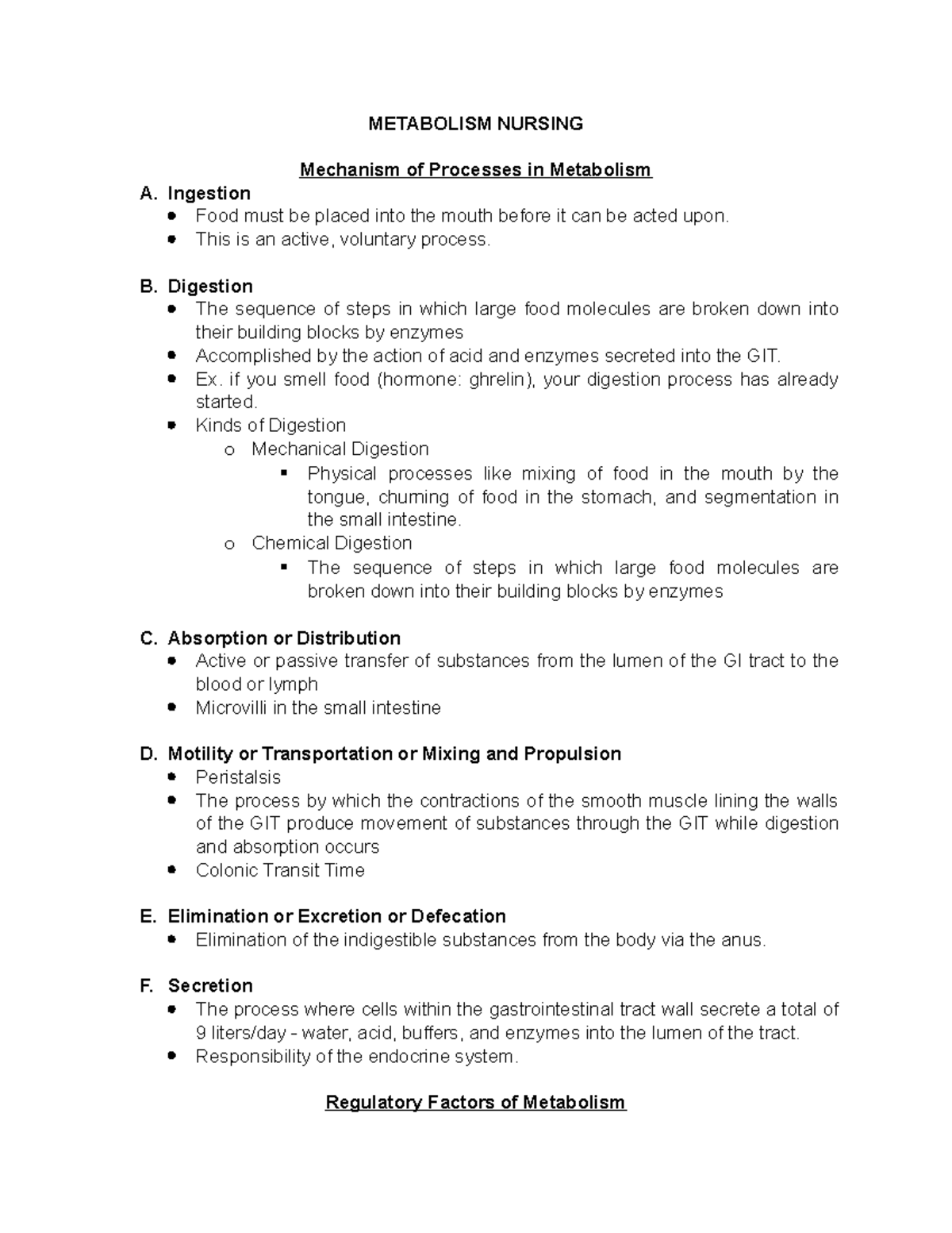 Introduction (PART III): Metabolism - METABOLISM NURSING Mechanism of ...