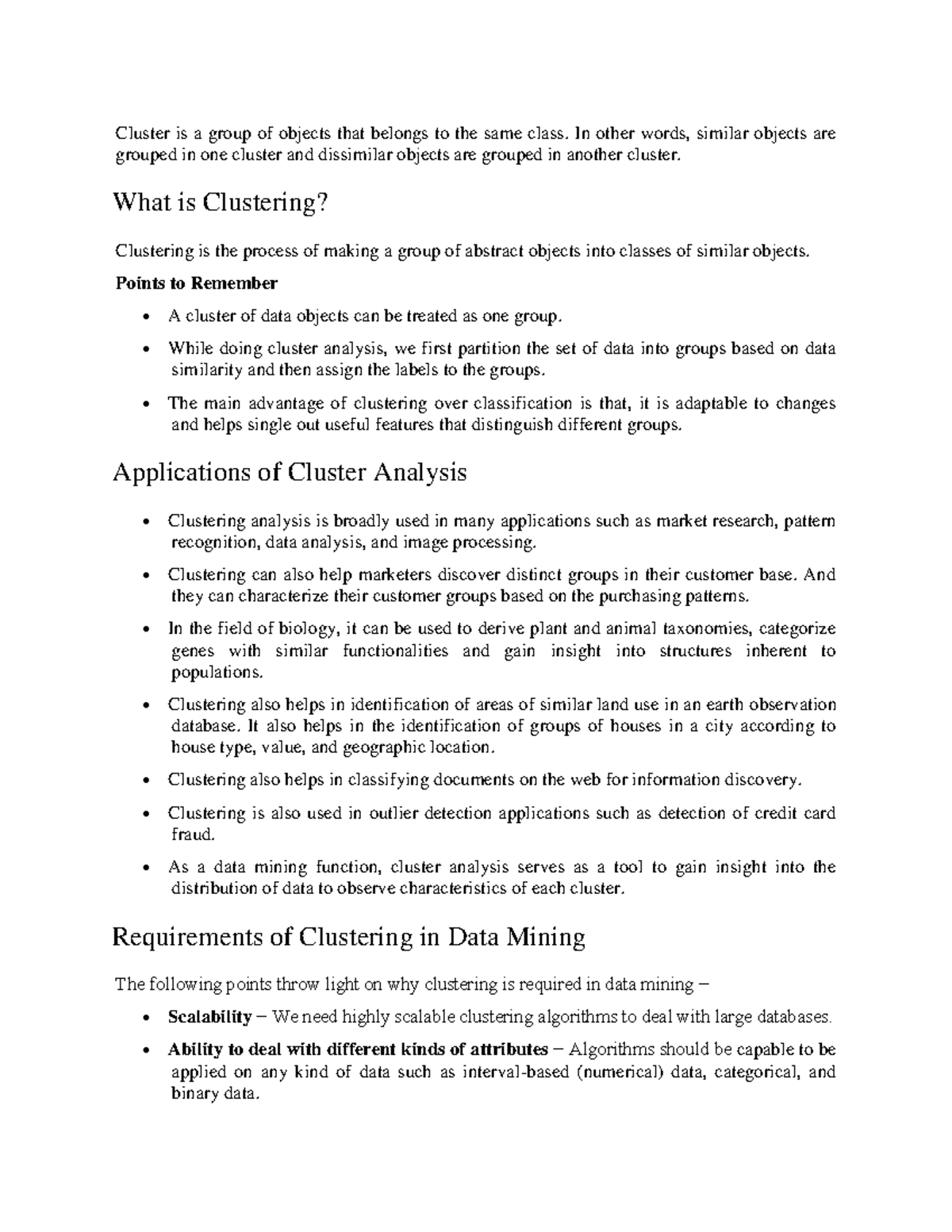 Unit 3 Dwdm 7th Sem Cse Unit 3 Dwdm 7th Sem Cse Cluster Is A Group Of Objects That Belongs