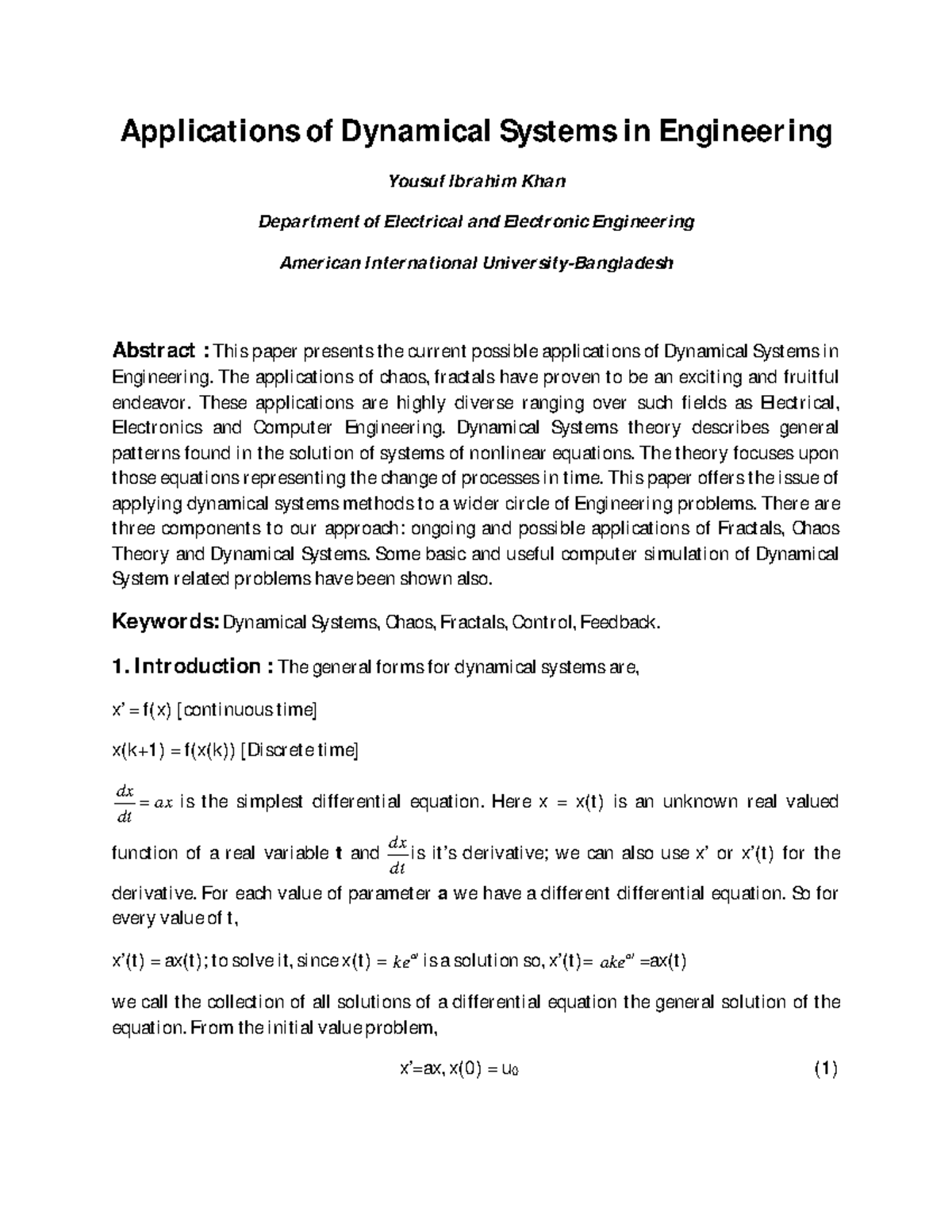 9. Applications of Dynamical Systems in Engineering Author Yousuf ...