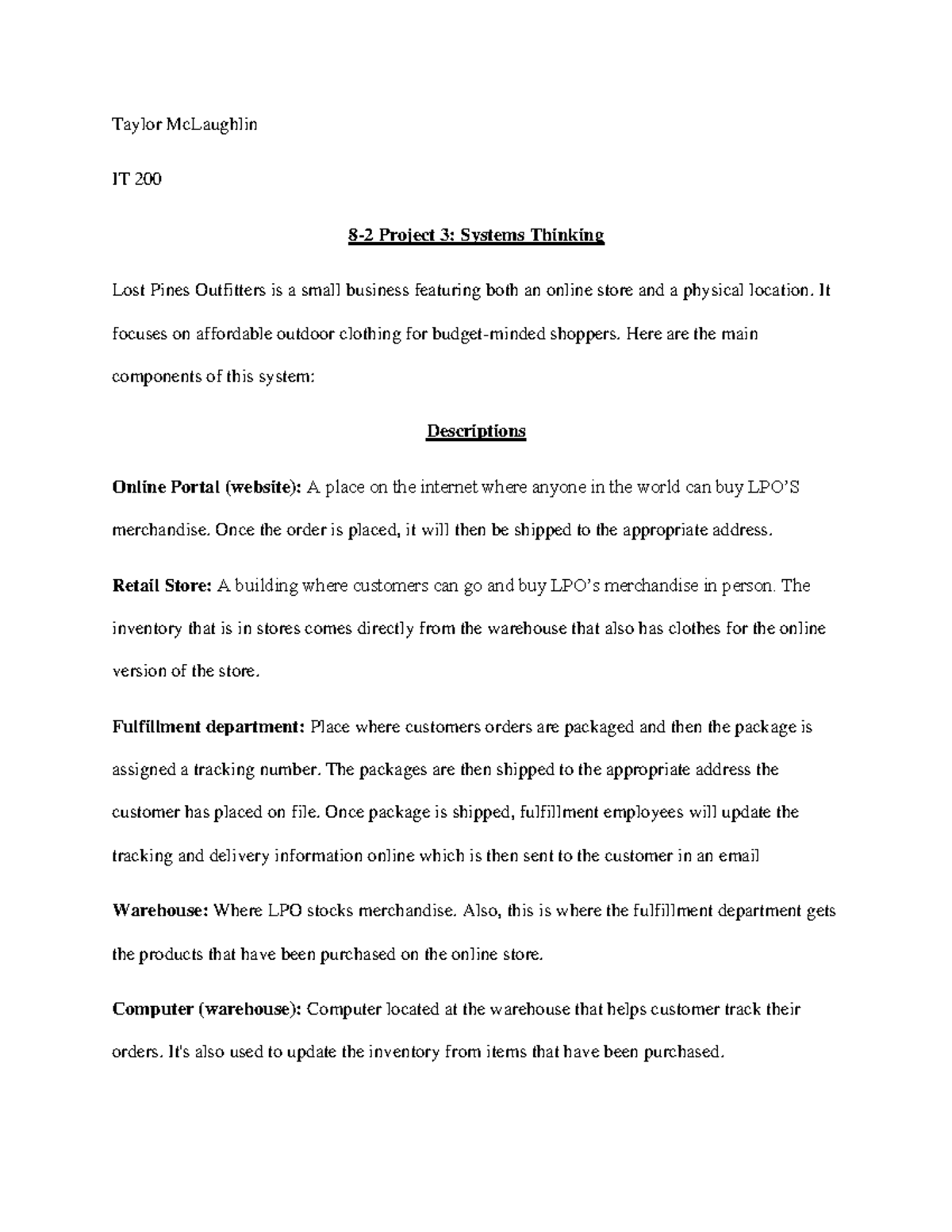 IT 200 Module 8 Project - 8-2 Systems Thinking - Taylor McLaughlin IT ...