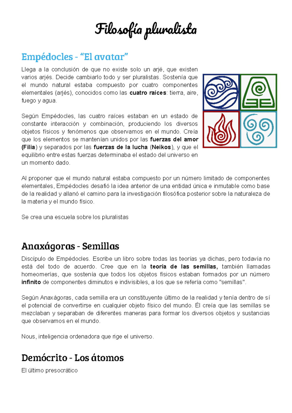 2.Filosofía pluralista - Filosofía pluralista Empédocles - “El avatar ...