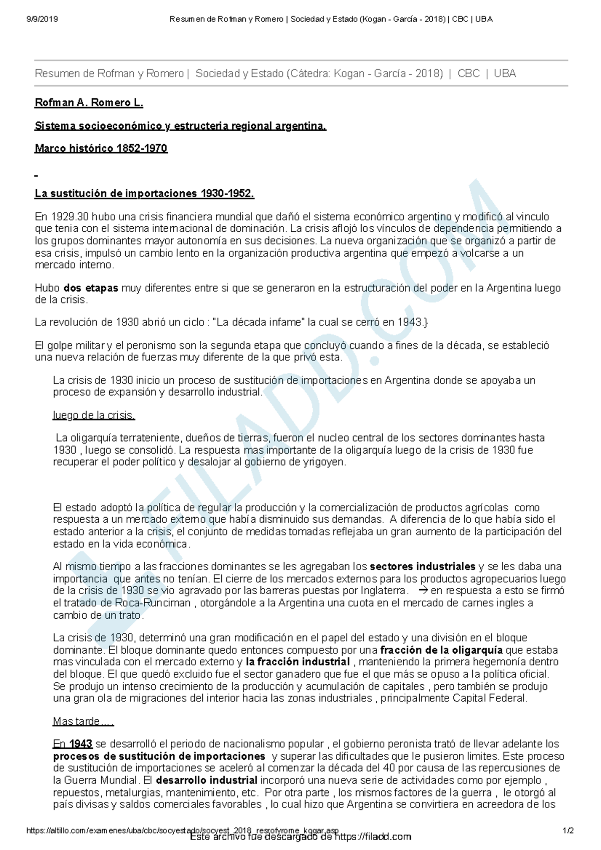 Resumen de Rofman y Romero Sociedad y Estado Kogan - Garcia - 2018 CBC UBA - 9/9/2019 Resumen de ...