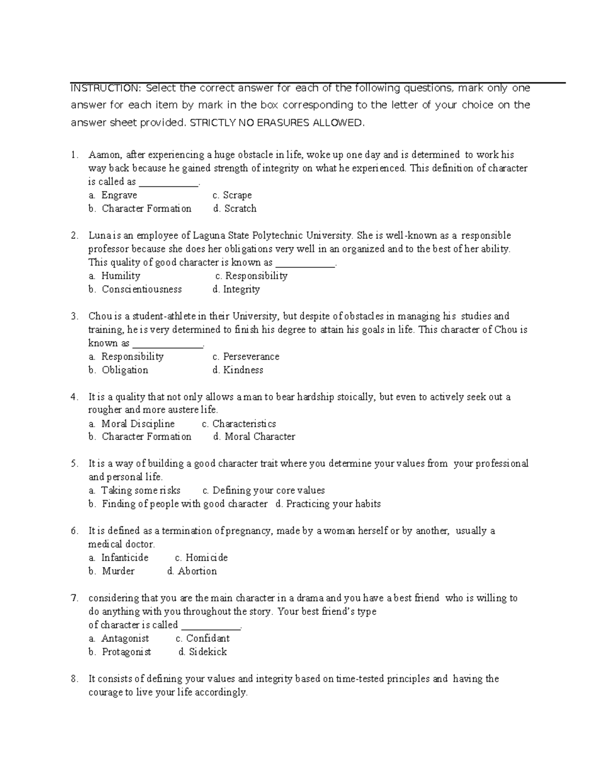 Cflm qestions - questions - INSTRUCTION: Select the correct answer for ...