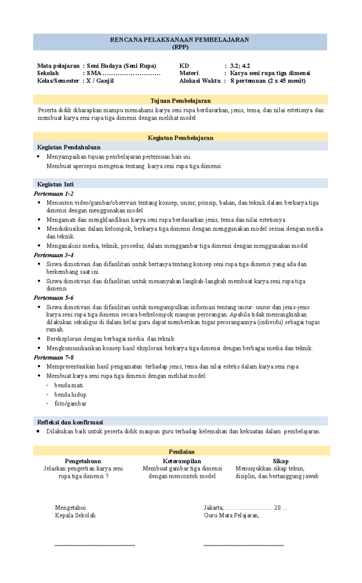 2. RPP Karya seni rupa tiga dimensi - RENCANA PELAKSANAAN PEMBELAJARAN ...