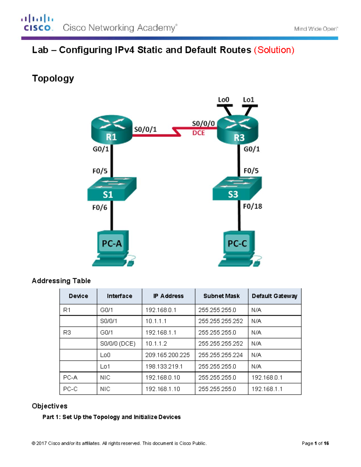 2.2.2.5 Lab - Configuring IPv4 Static and Default Routes - solution ...