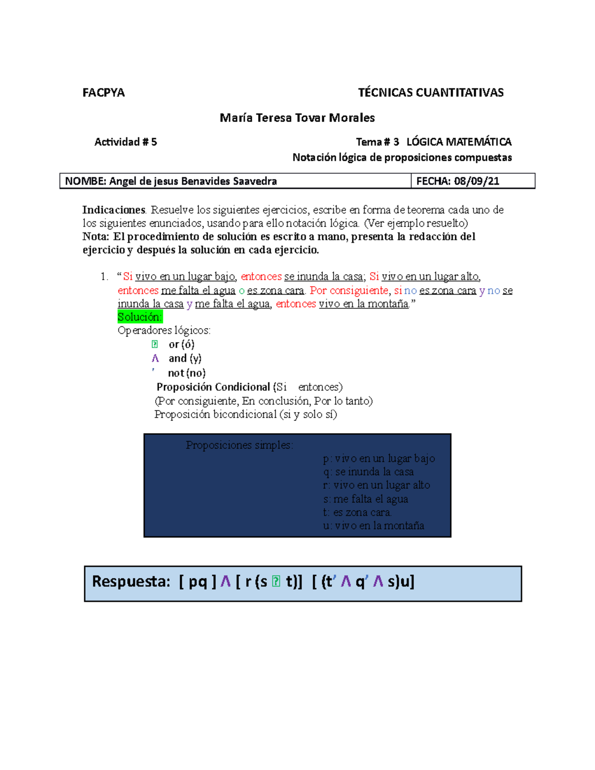 Actividad 5 Notación Lógica 1 - FACPYA TÉCNICAS CUANTITATIVAS María ...