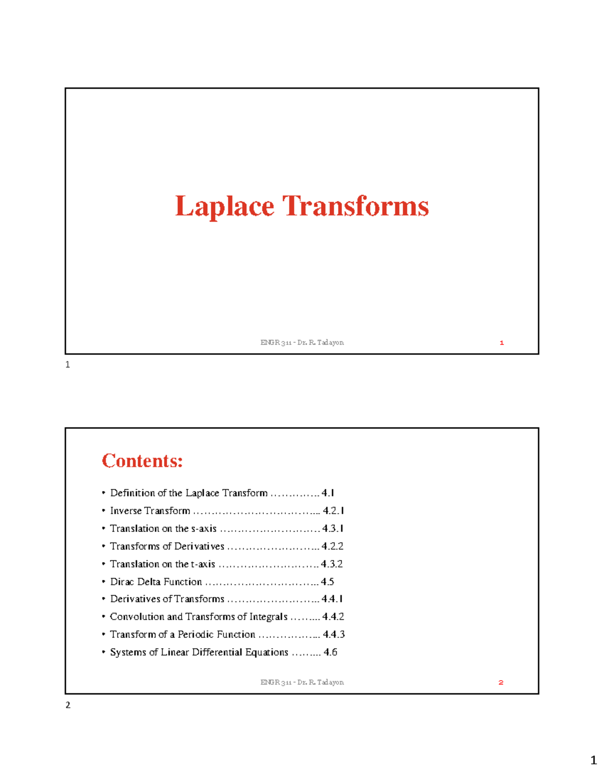 1 - Laplace Transform - course lecture slides - Laplace Transforms ...
