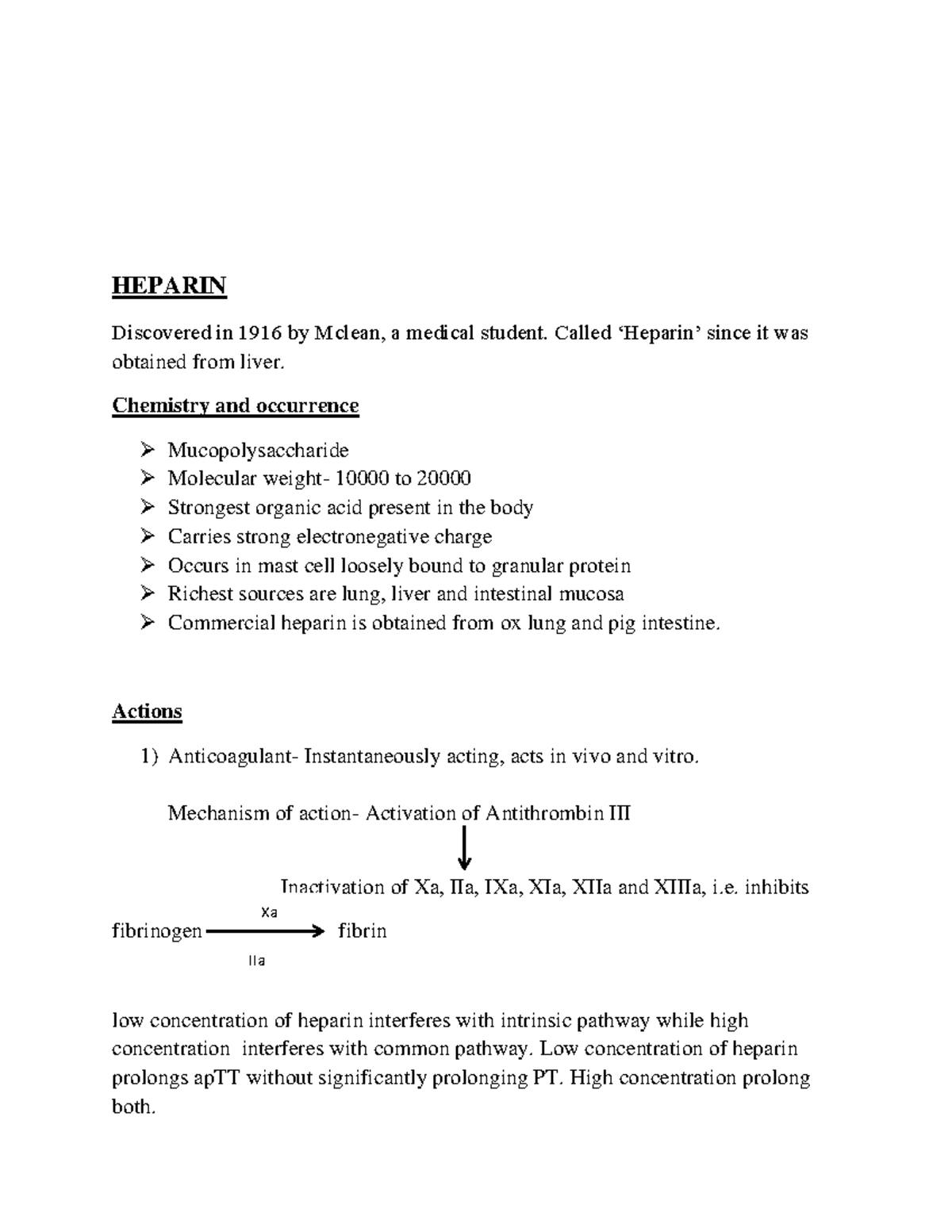 Heparin - HEPARIN Discovered in 1916 by Mclean, a medical student ...